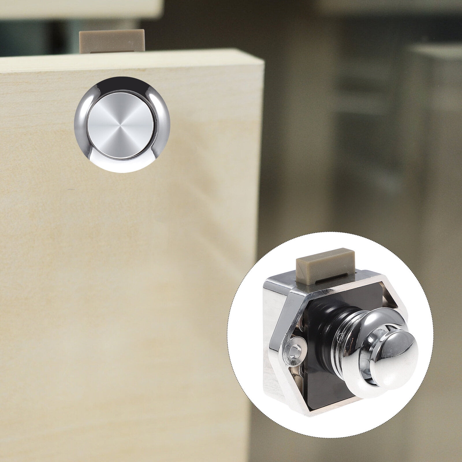 Hemobllo Keyless Cabinet Latch Lock with Push Button Silver Zinc Alloy ...