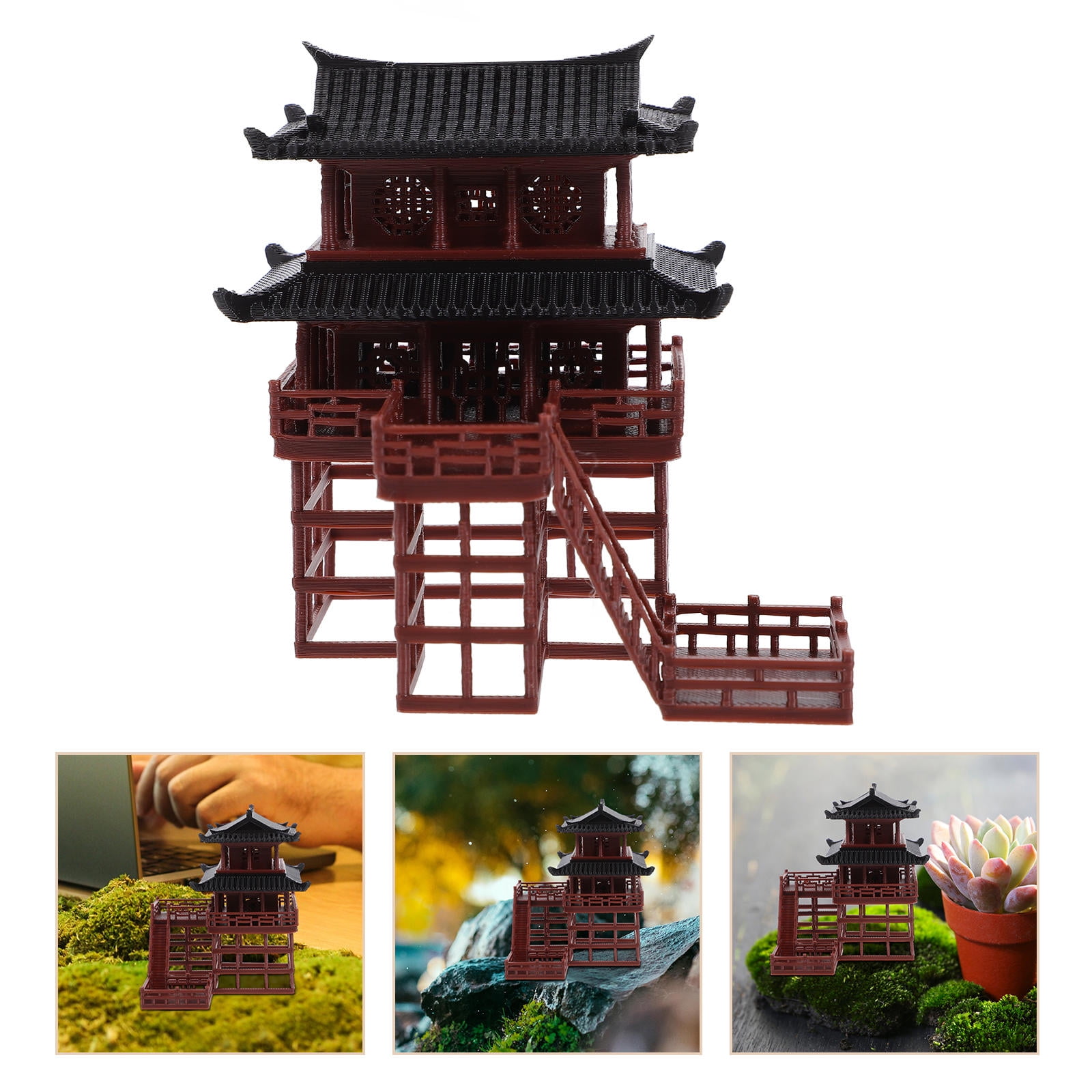 Hemobllo Bonsai Figurines Miniature Pavilion Statue Multi Resin 1Pack ...