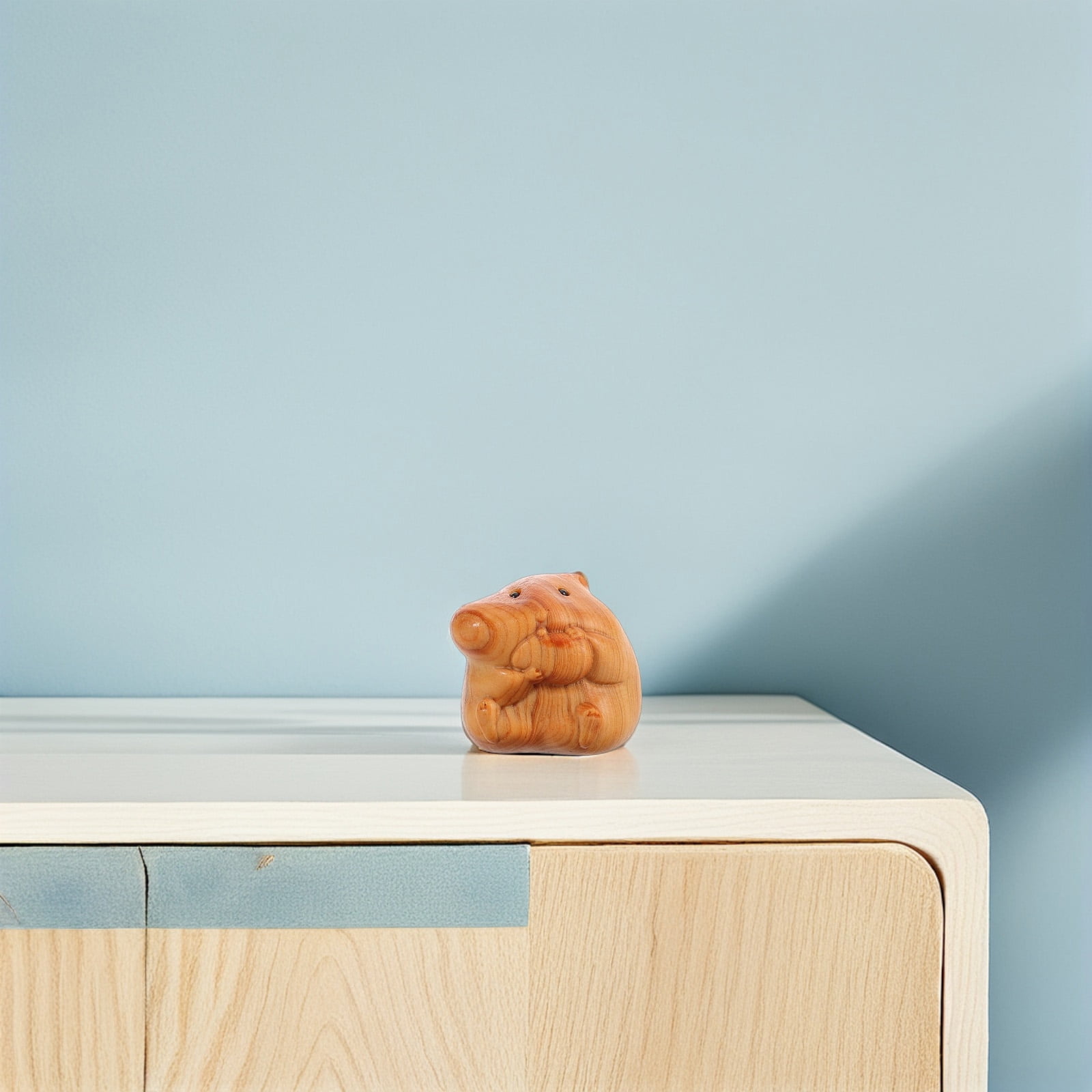 Hemobllo Miniature Wood Hamster Desktop Decor Wooden Hand-Carved 1Pack ...