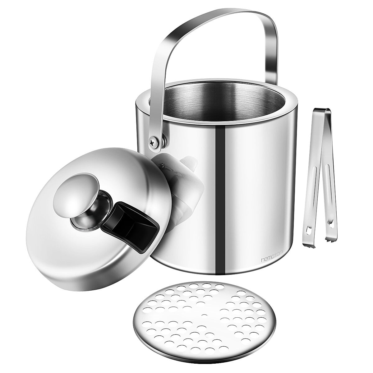 Hemoton 1.3L Ice Bucket with Lid and Tongs Stainless Steel Double Wall ...