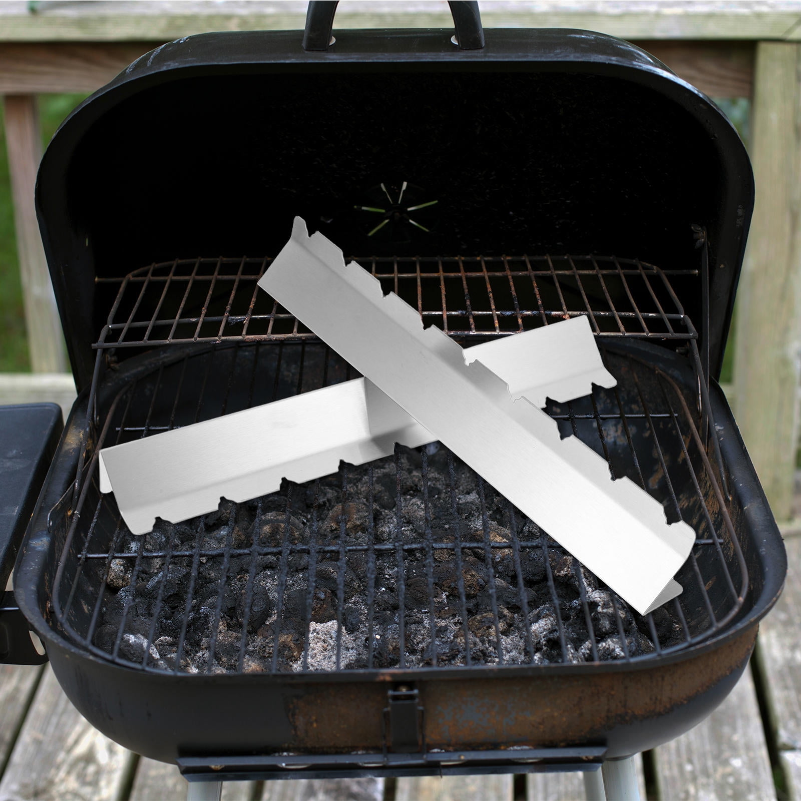 Hemoton 1 Pair Skewers Holder Stainless Steel Shish Kebab Rack Bbq Long ...