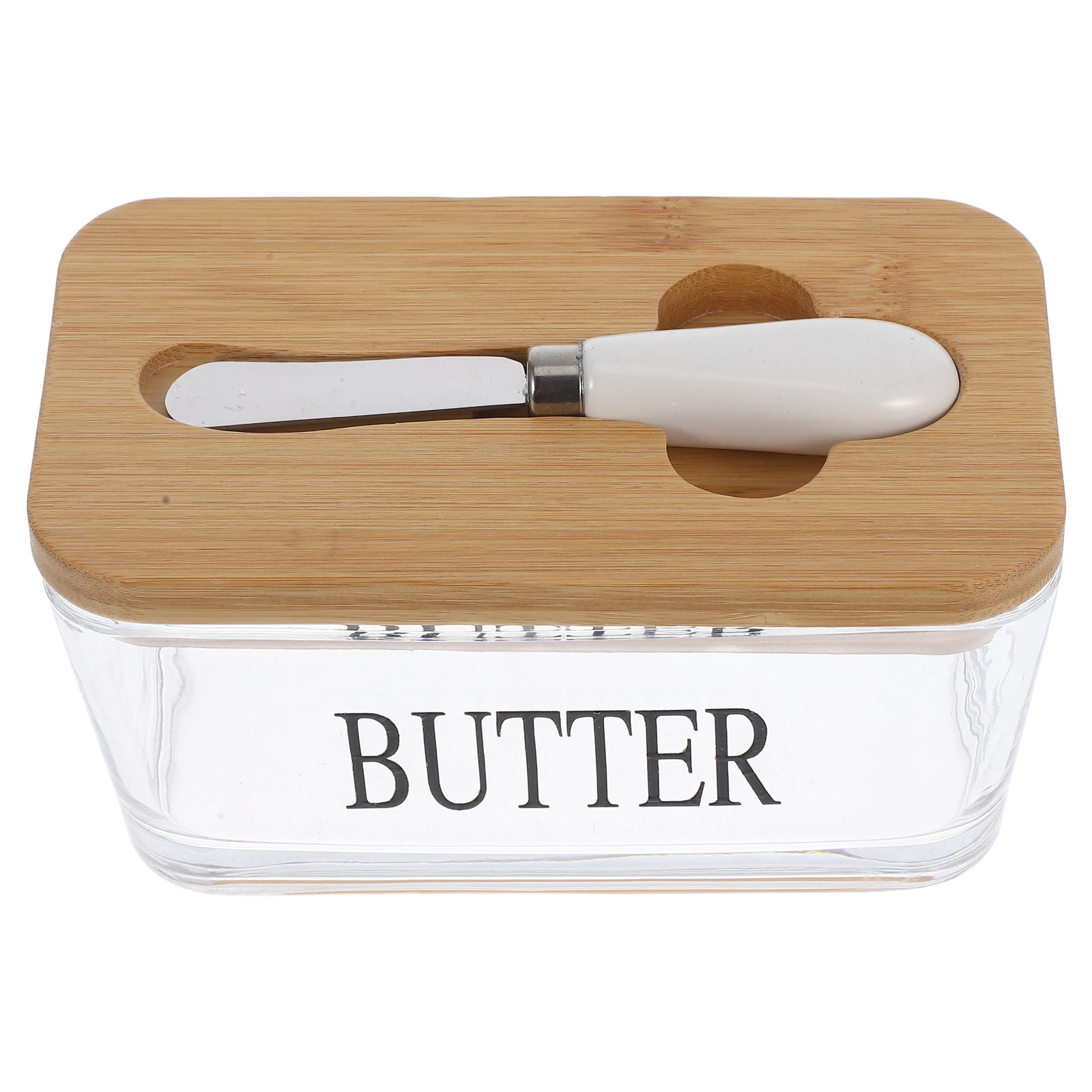 Hytrove Rectangle Butter Keeper Glass Butter Dish Bamboo 1 Set ...