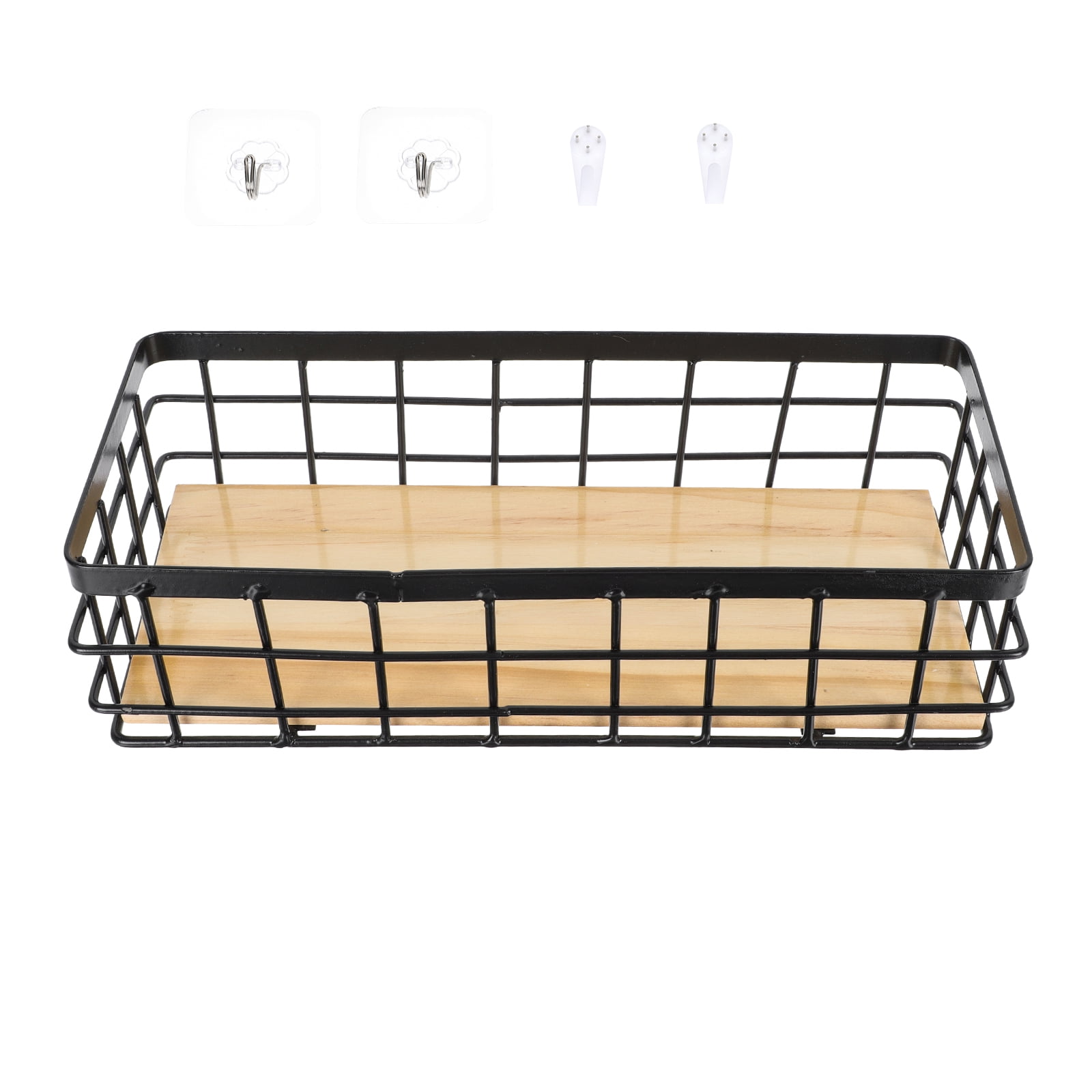 Hemoton 1 Set Iron-art Storage Basket Desktop Basket with Wood Board ...