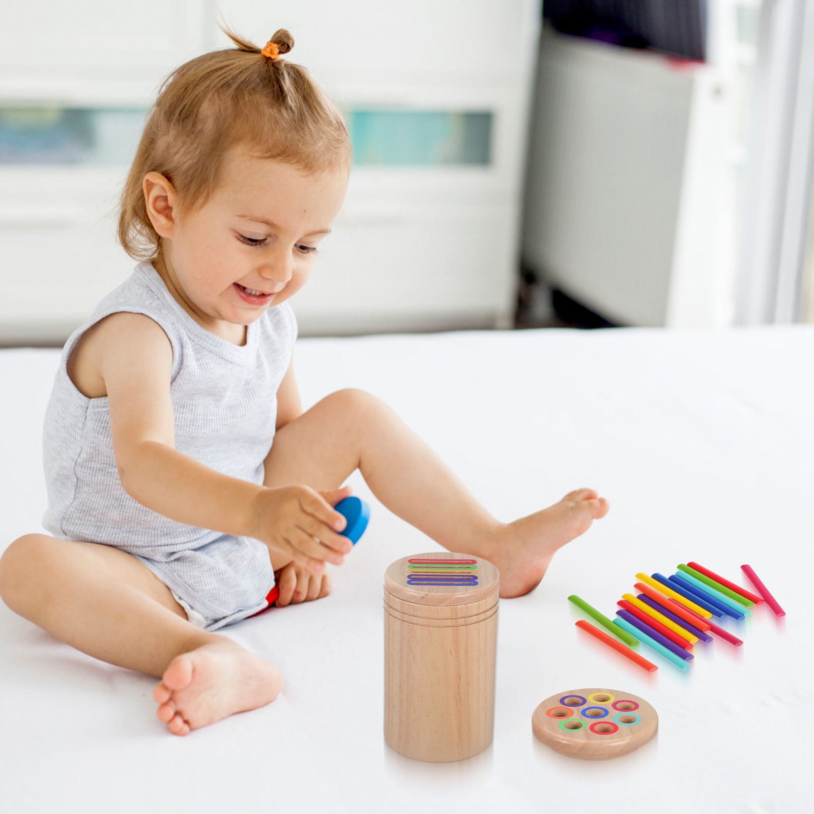 HEMOTON Color Sorting Sticks and Cups for Kids Playing Montessori Toys ...