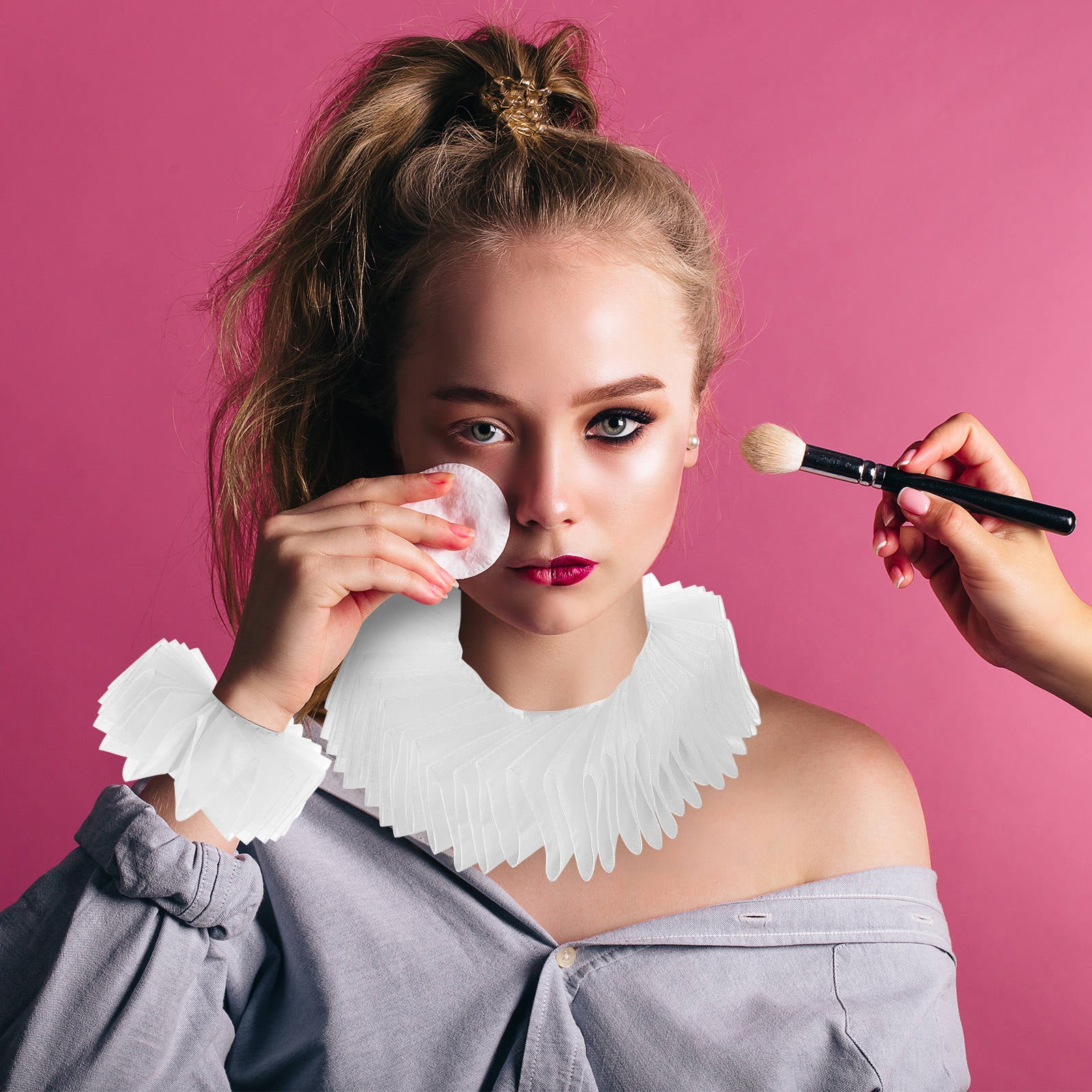 Hemoton 1 Set Neck Clown Collar Wrist Elegant White Ruffle Collar with ...