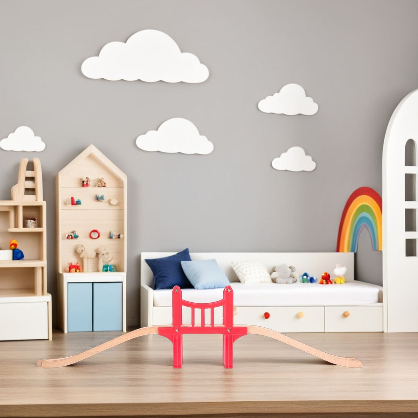 HEMOTON Wooden Train Track Bridges with Track Support for Toy Trains ...