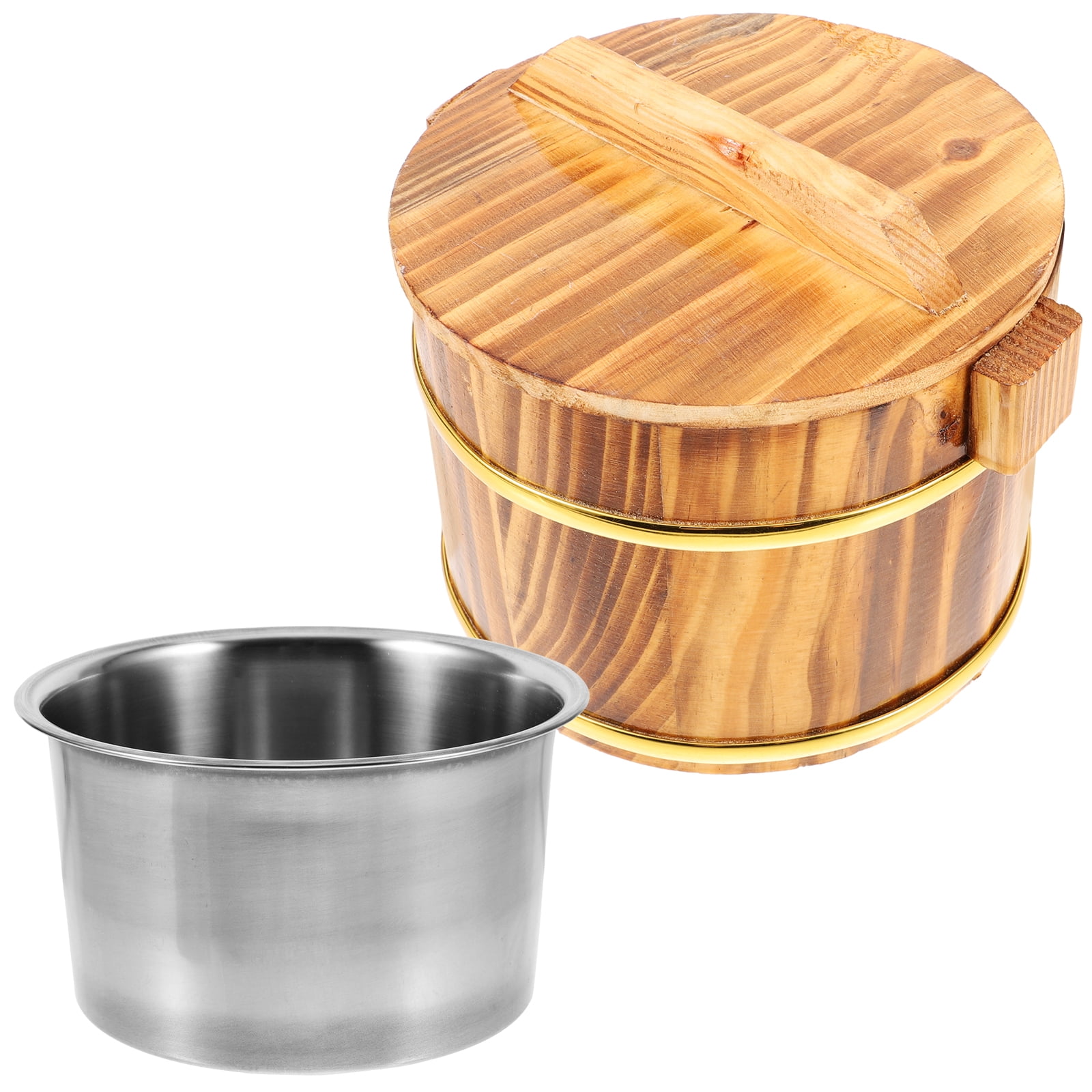 Hemoton 1 Set Wood Rice Bucket Rice Steamed Cask Wooden Sushi Rice Bowl ...