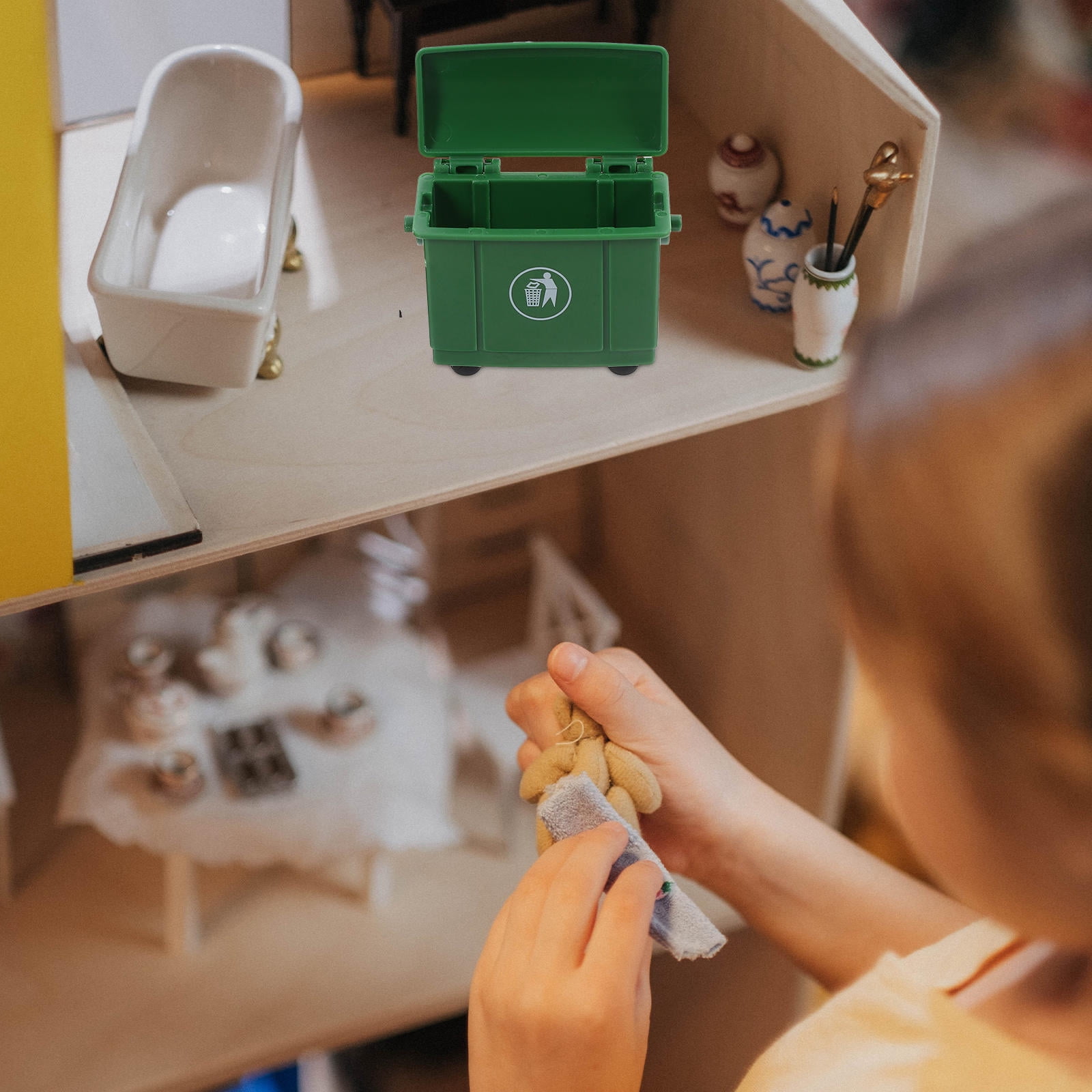 Hemoton Miniature Doll House Trash Can Set - Small Litter Bin Scene ...