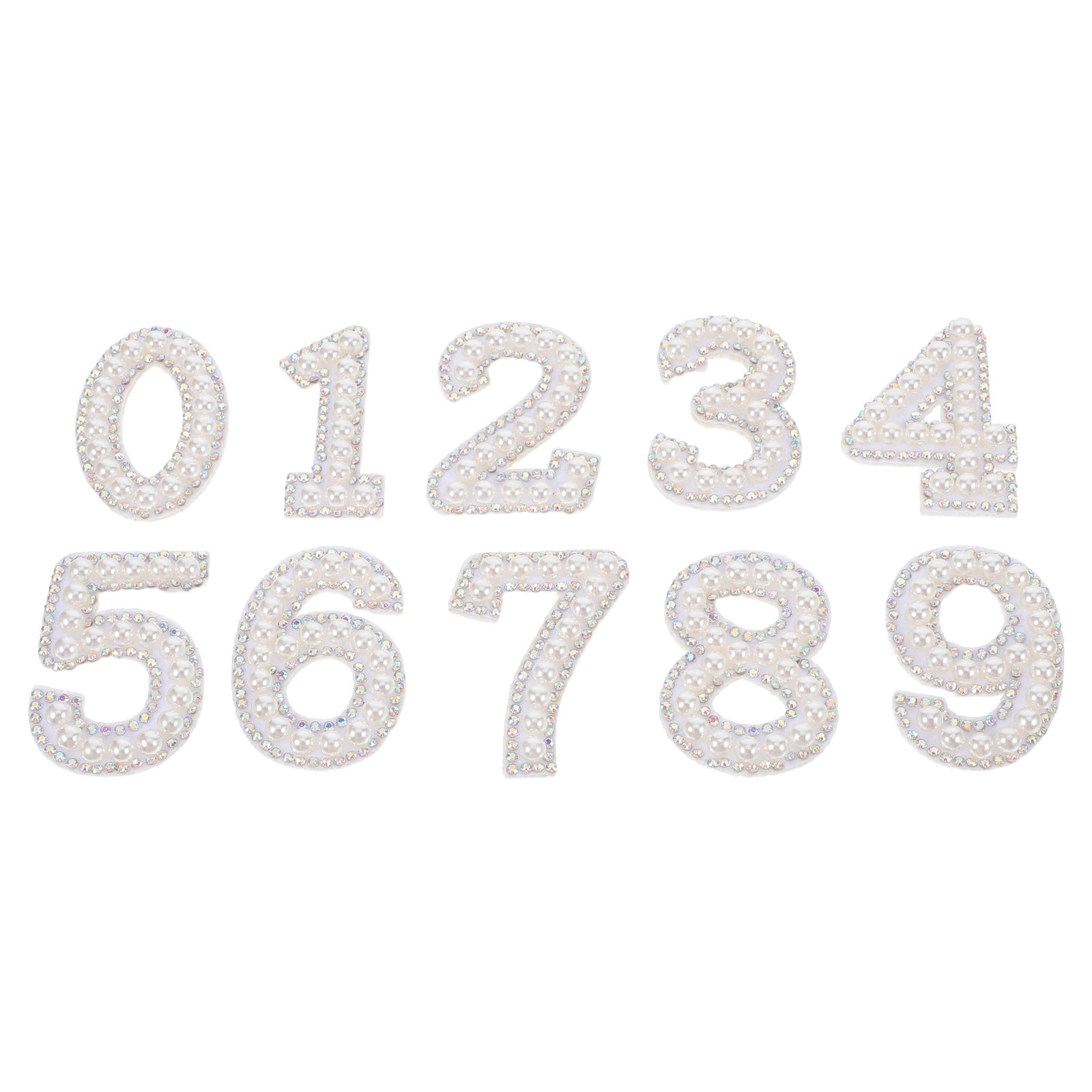 Hemoton 10 Pcs Faux Pearls Rhinestone Iron On Patches 0-9 Rhinestone ...