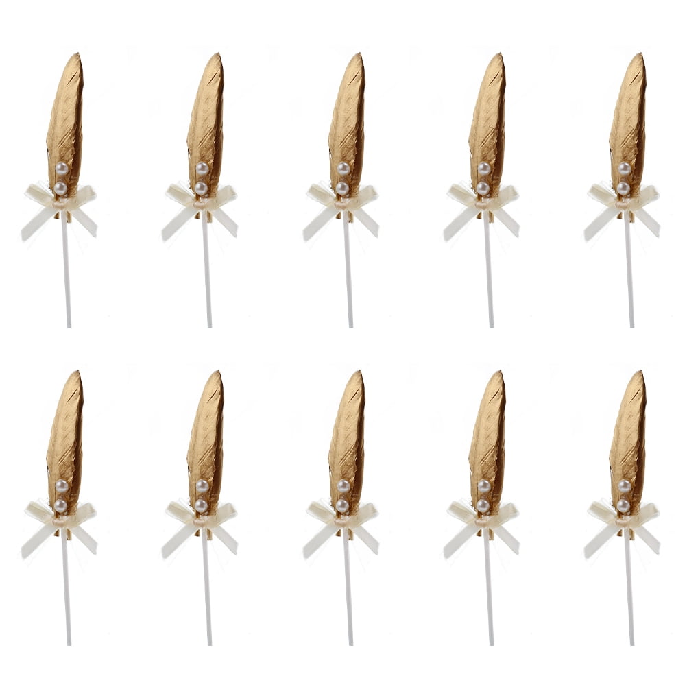 Hemoton 10 Pcs Feather Shape Cake Toppers Creative Cake Inserted Cards ...