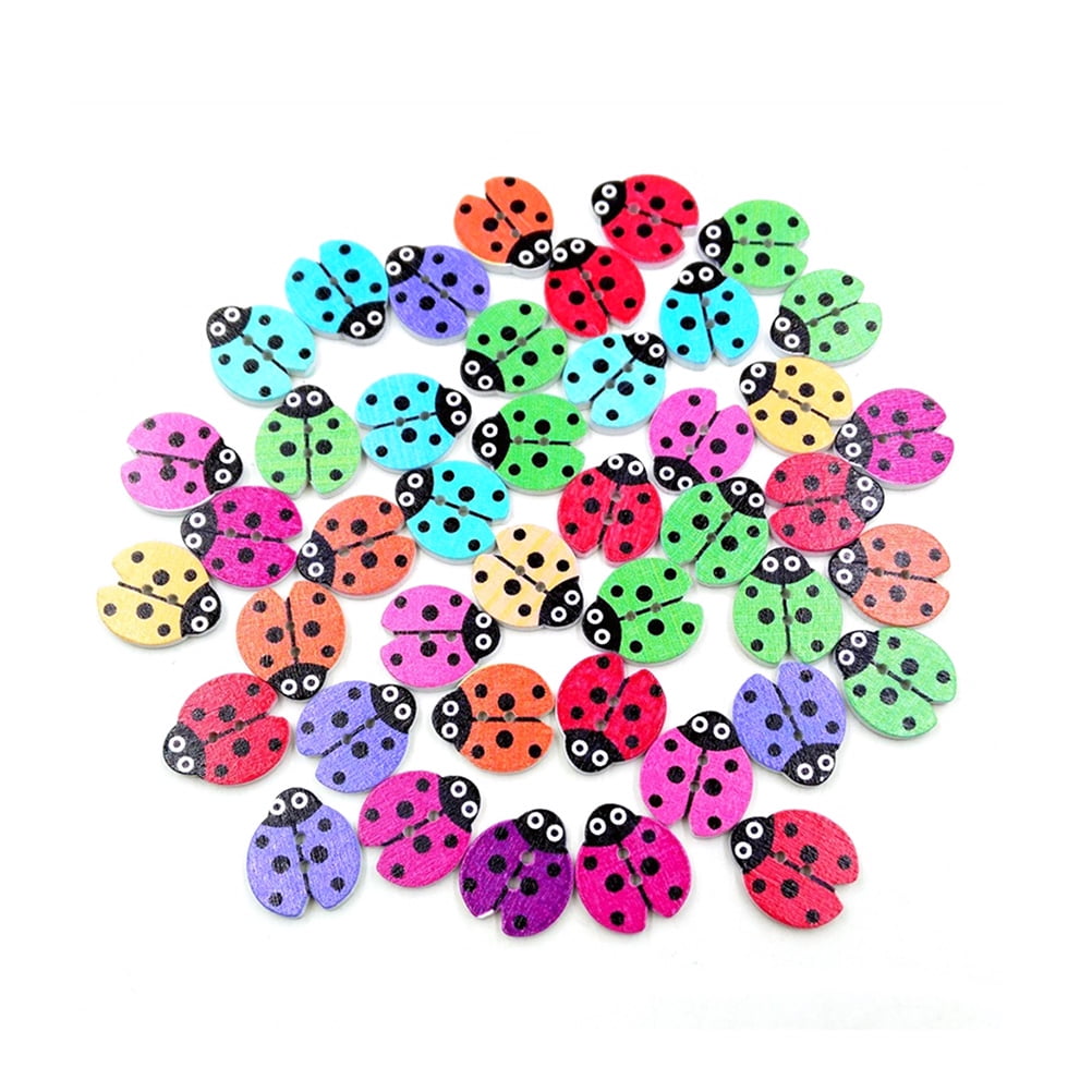 Hemoton 100 Pcs Wooden Buttons Mixed Cartoon Ladybug Shape 2 Holes ...