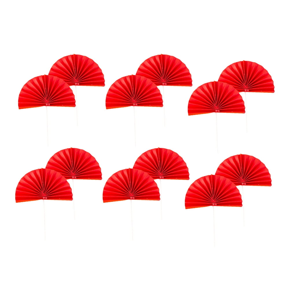 RENACLIPY Red Paper Fan Cake Toppers for Party Planners 12Pcs 4.7x2.4x0 ...