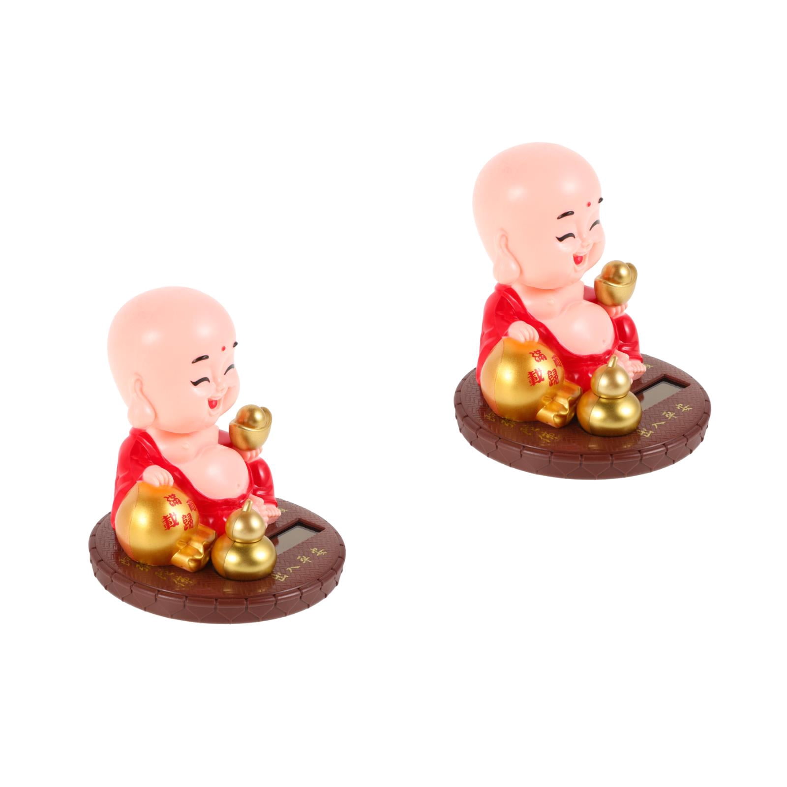 Hemoton 2 Count Solar Toys Dancing Chinese Little Buddha Monk Statue ...