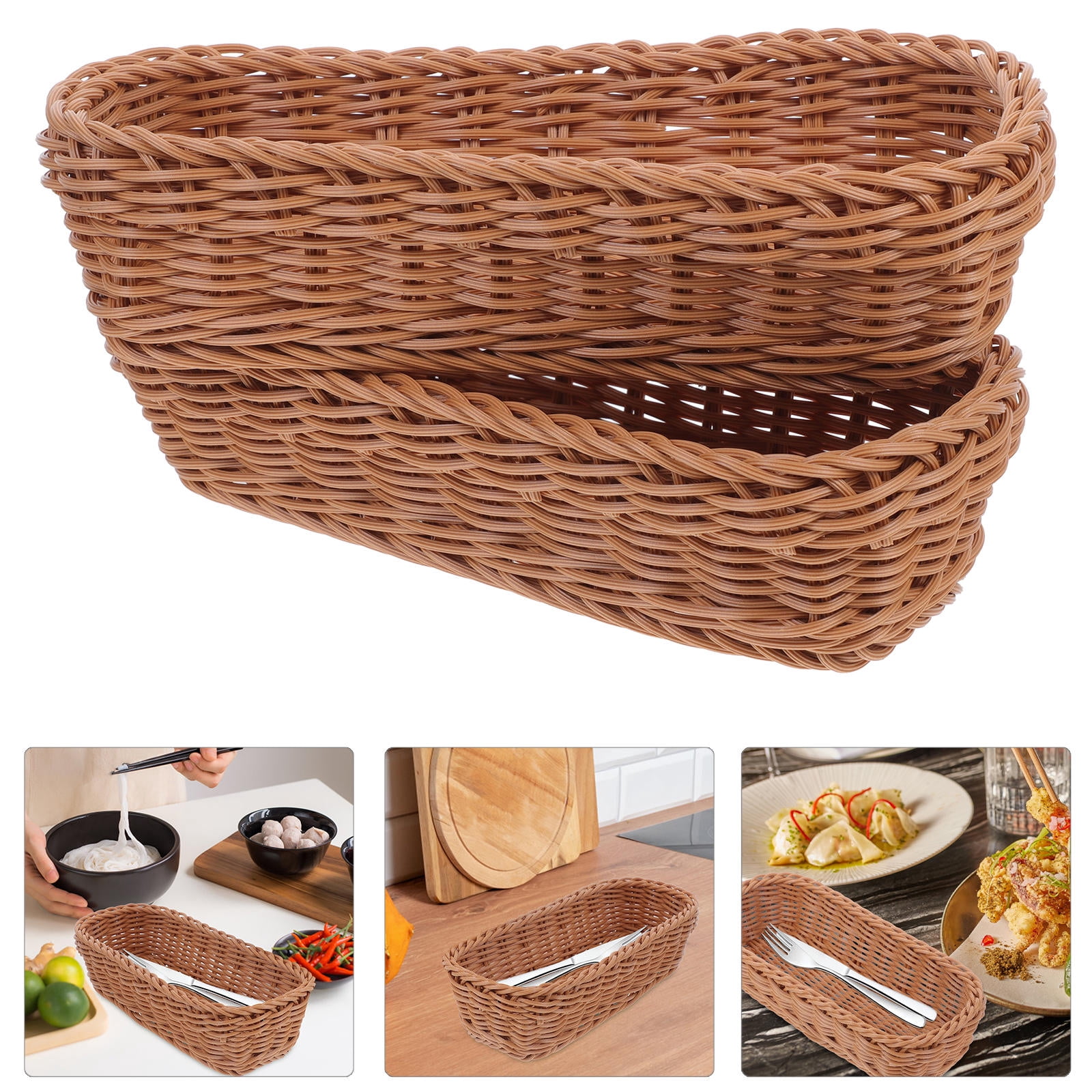 Hemoton 2-Pack Rectangular Woven Rattan Storage Baskets for Cutlery ...