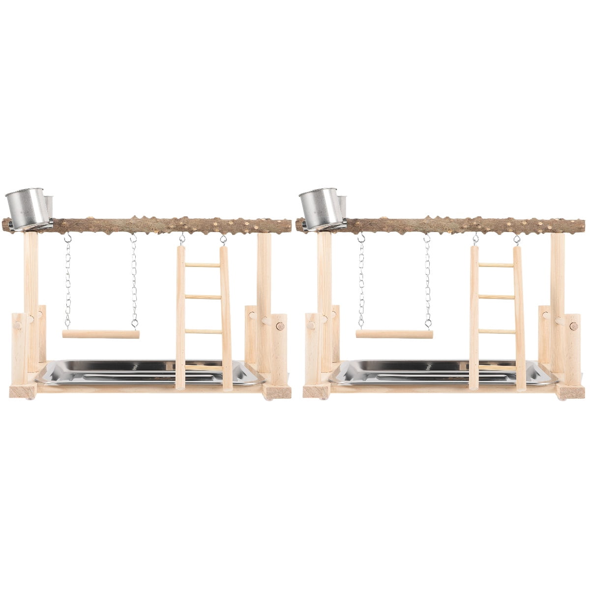 Hemoton 2 Sets Parrot Cage Playing Wooden Standing Rod Swing Double ...