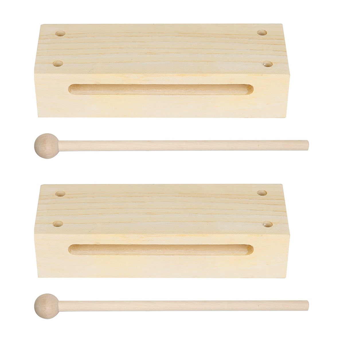 Hemoton 2 Sets Wood Block Musical Instrument with Mallet Kids Solid ...