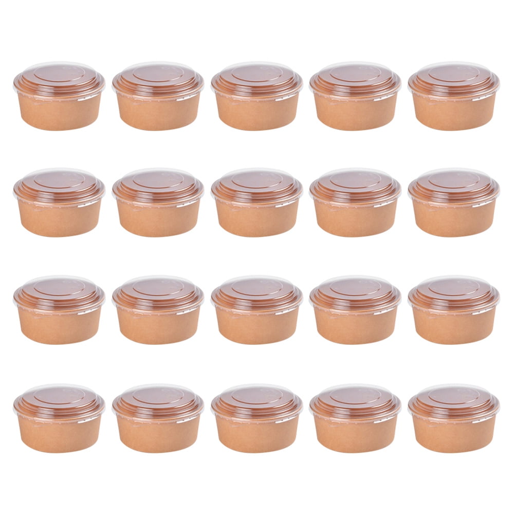 Hemoton 20pcs Disposable Kraft Paper Bowls with Lids 26oz Food ...
