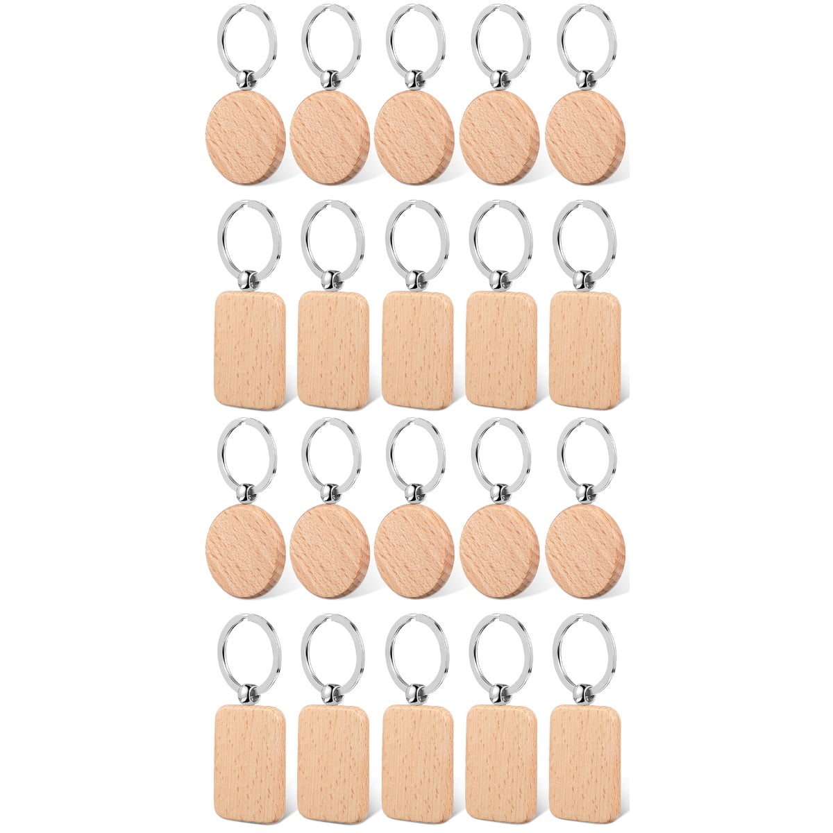 Hemoton 24 pcs Wood Blank Keychains Wooden Key Holder Wooden DIY Blank ...