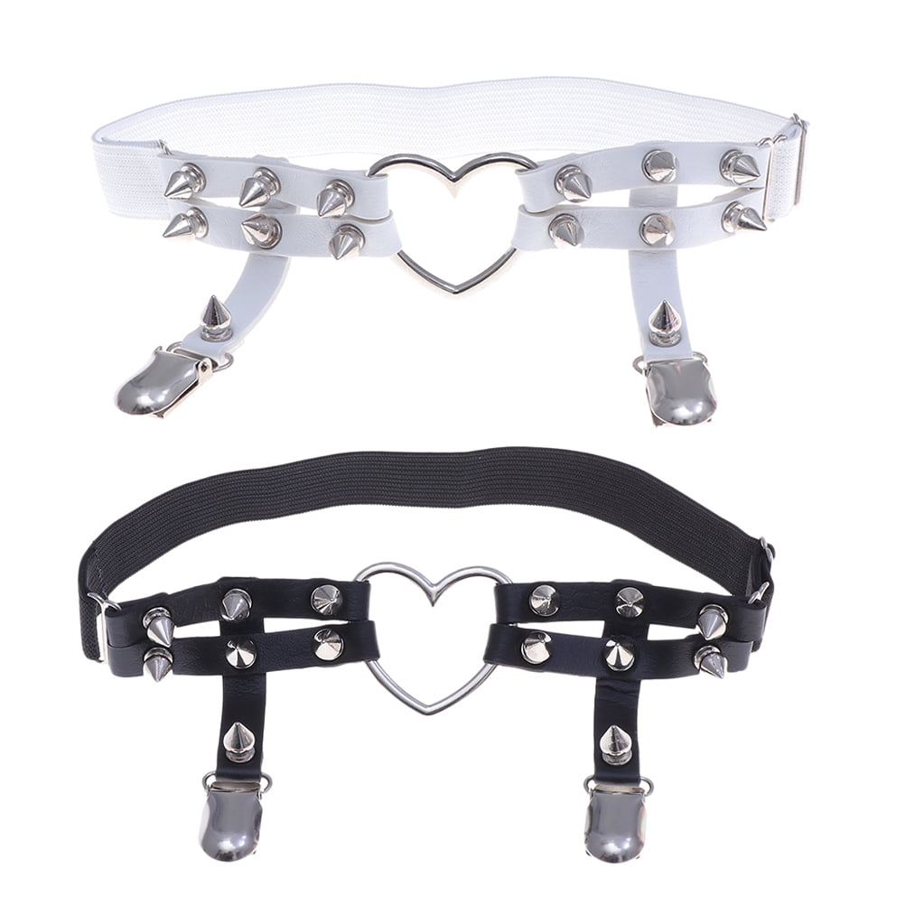Hemoton 2pcs Adjustable PU Leg Garters Punk Style Hollow Heart Molding ...
