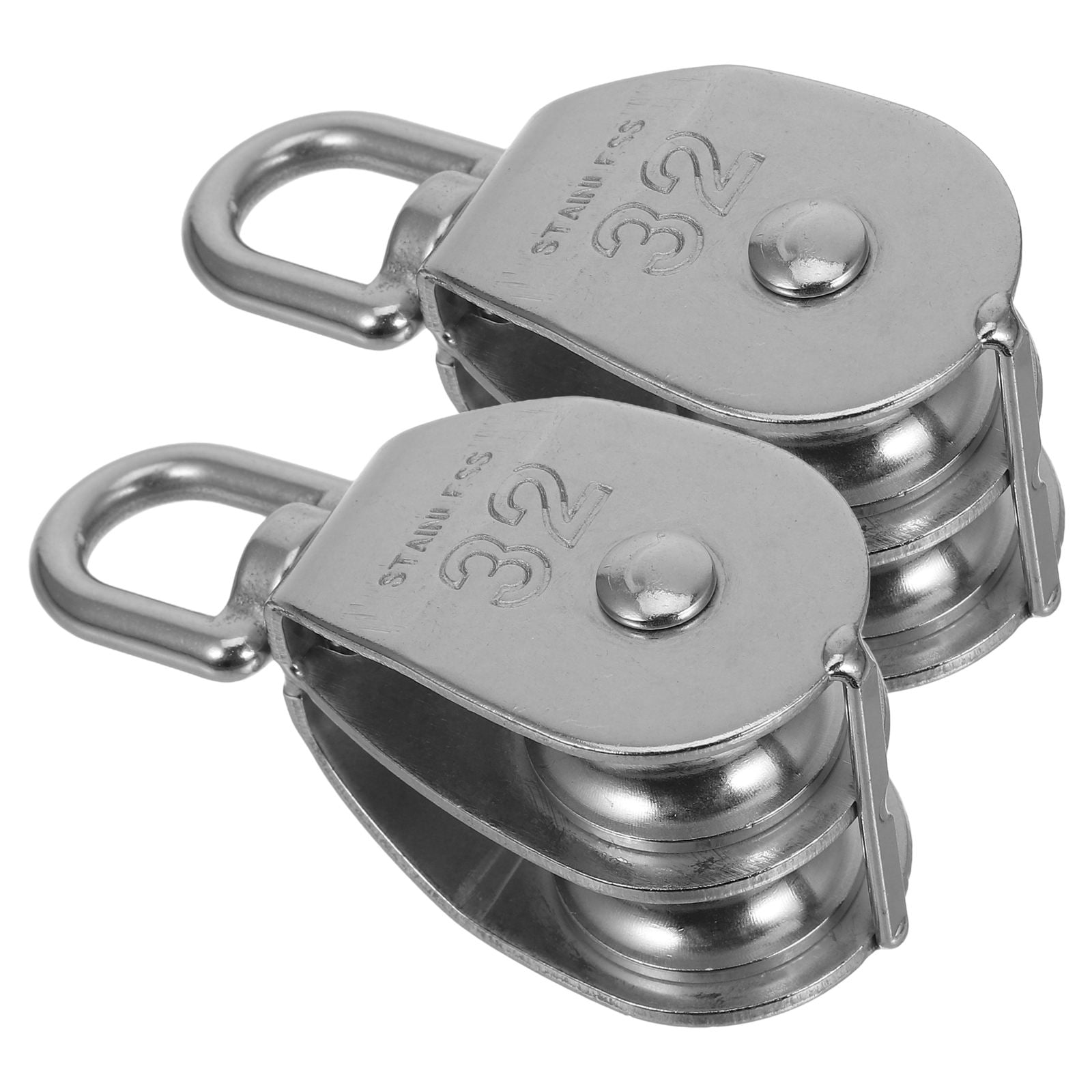 SOPOTUTU 2pcs Silver Stainless Steel Traction Double Wheel Pulley Block ...