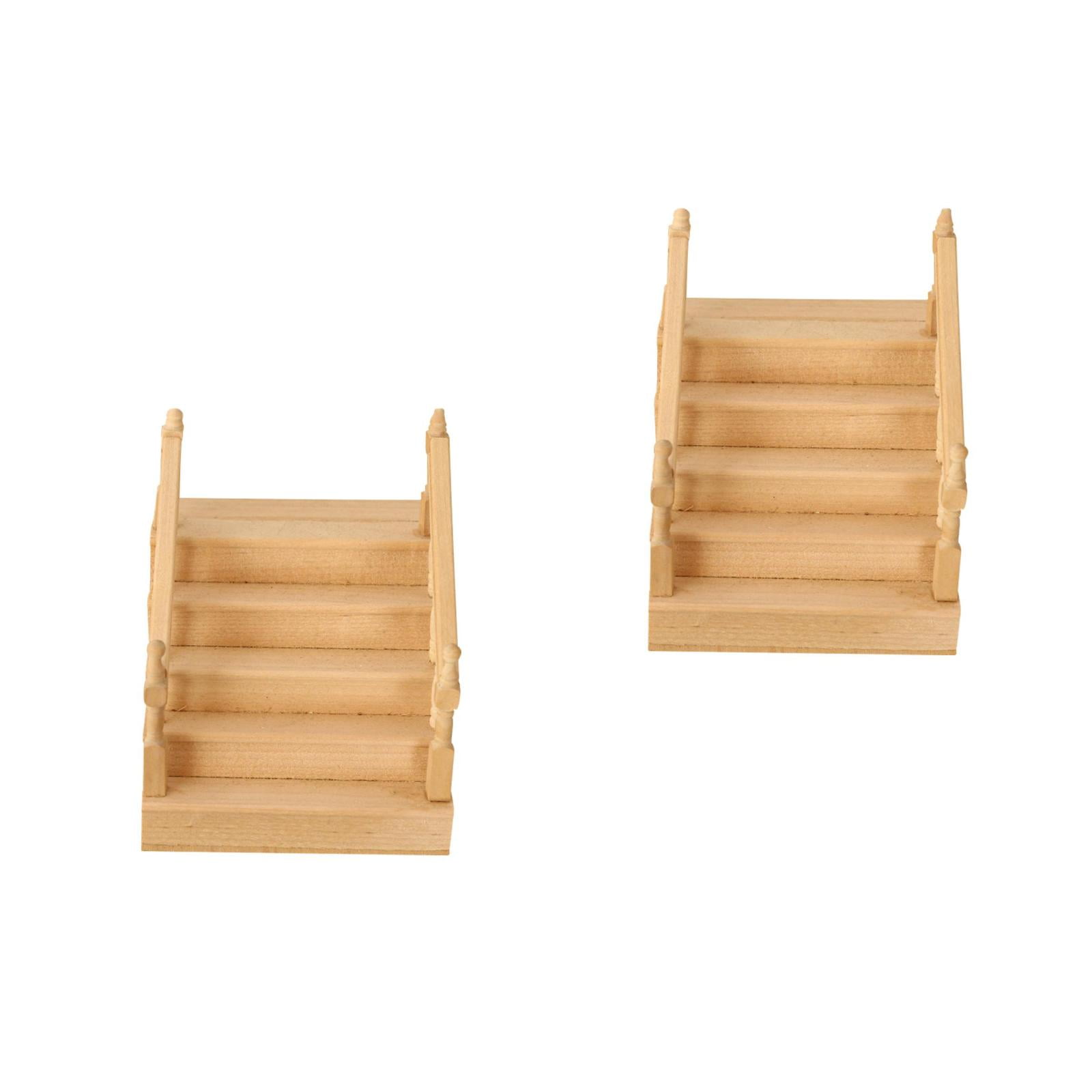 Hemoton 2pcs Miniature Wooden Staircase With Handrail Dollhouse ...