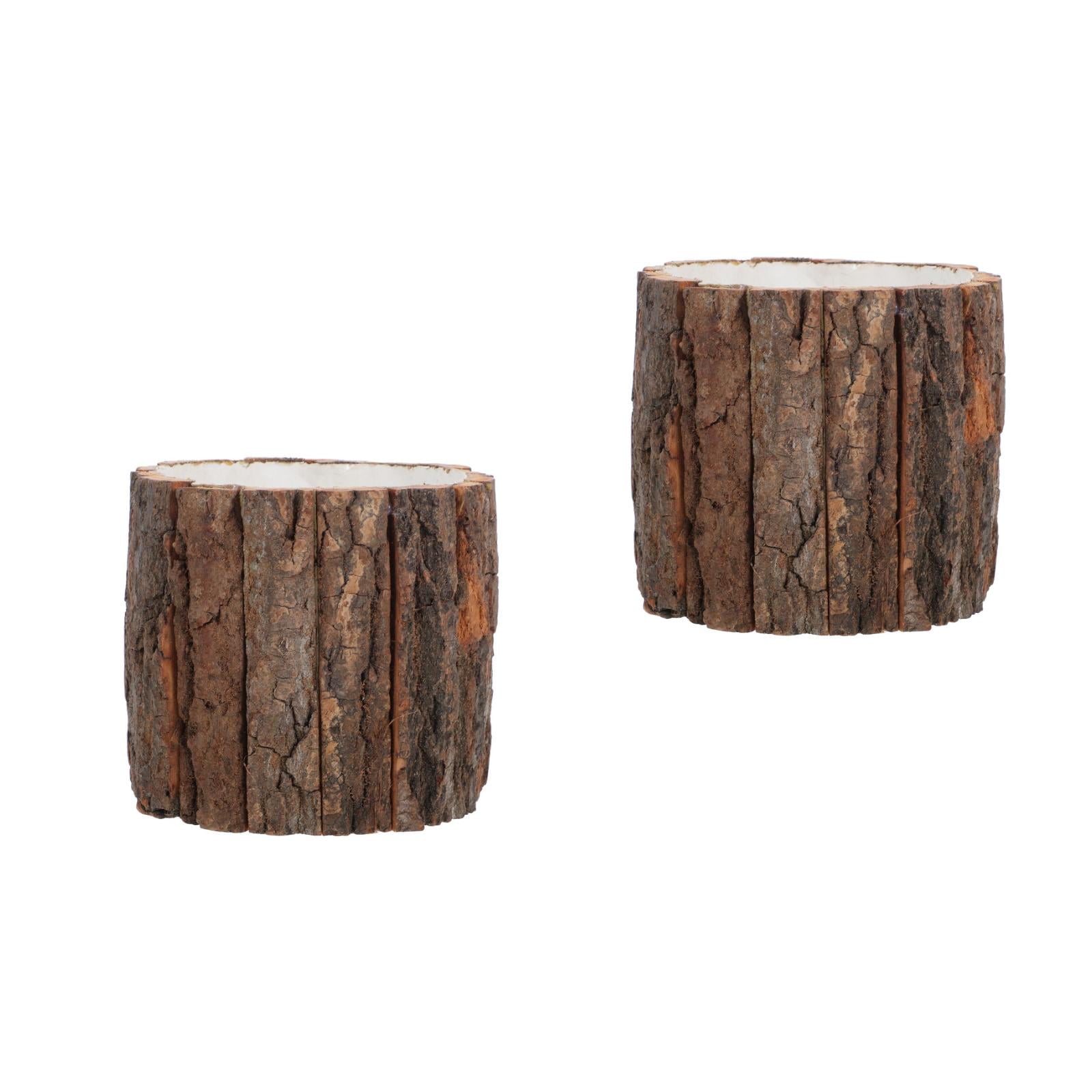 Hemoton 2pcs Rustic Wood Bark Flower Pot And Tree Stump Plant Stand ...