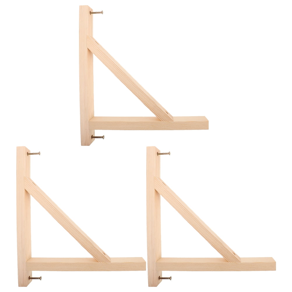 Hemoton 3 Pcs Wall Mount Wood Shelf Bracket Triangle Wooden Shelf ...