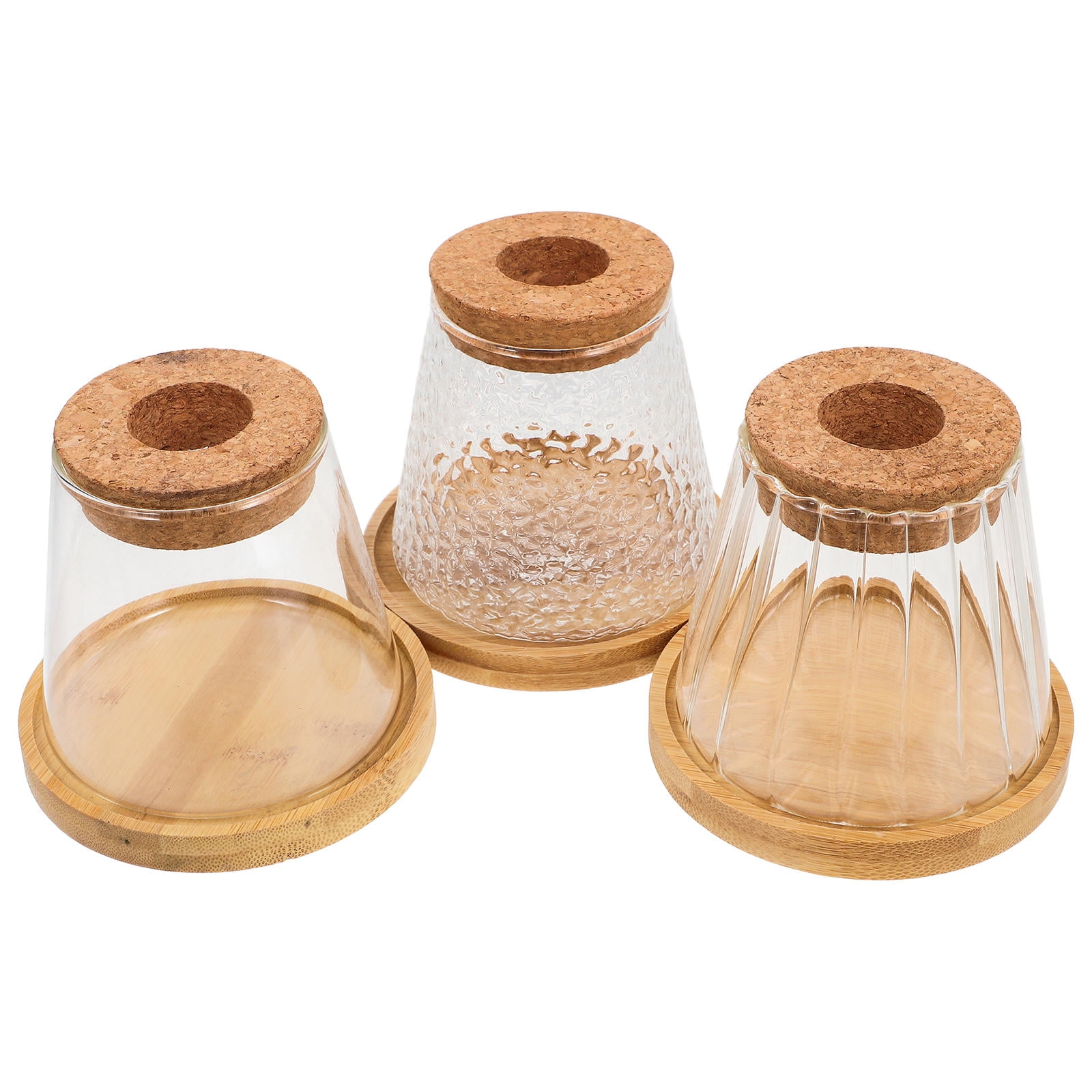 Hemoton 3 Sets Of Glass Hydroponic Glass Planter With Cork And Tray ...