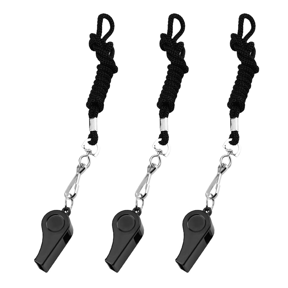 SOPOTUTU Set of 3 Black Plastic Sports Whistles with Lanyards for ...