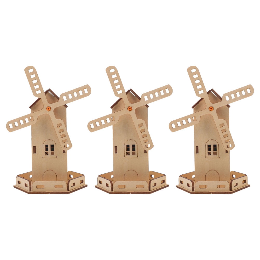 HEMOTON DIY Solar Powered Windmill Model Kit Wooden Educational Toy for ...