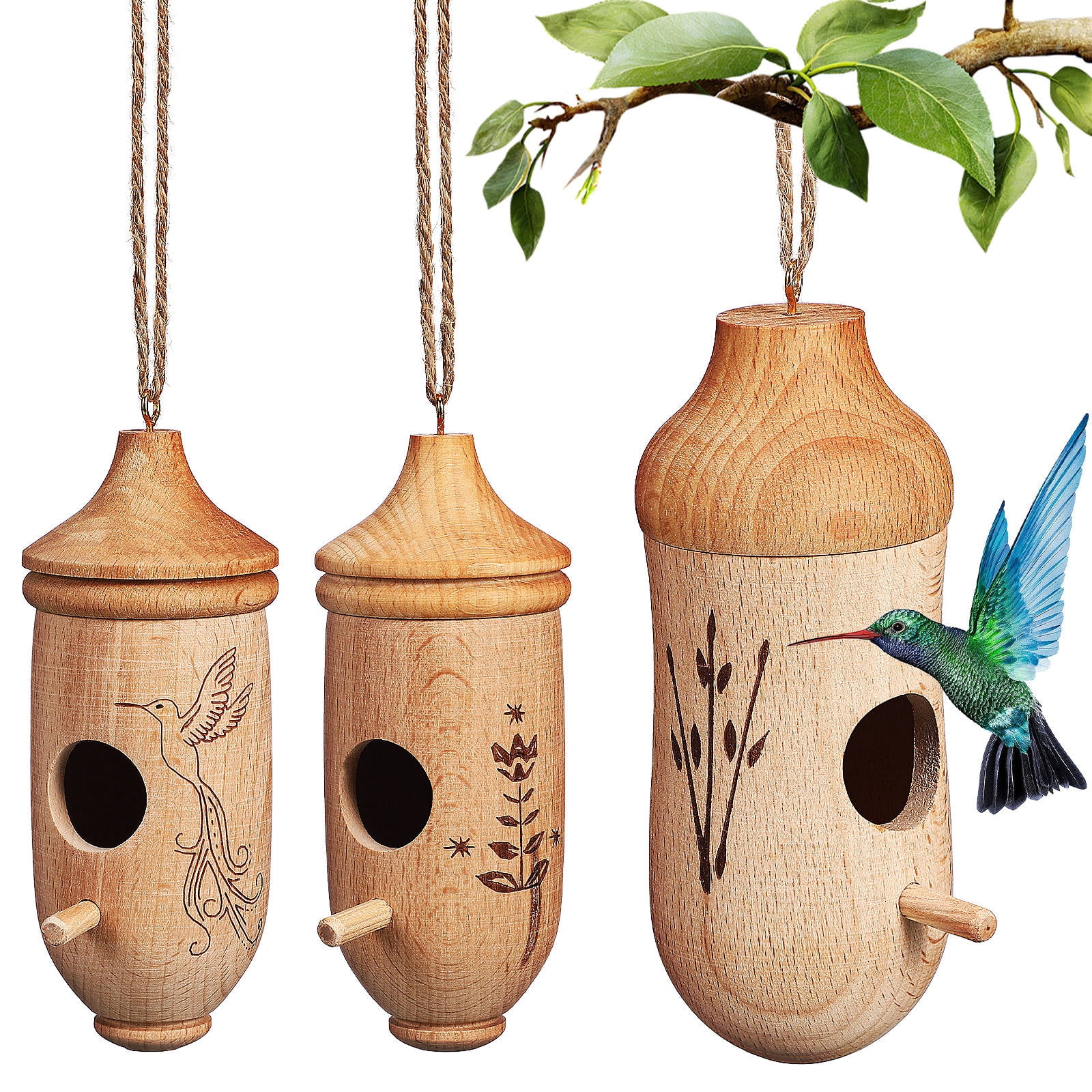 Hemoton Set of 3 Wooden Hummingbird Houses Outdoor Hanging Birdhouses ...
