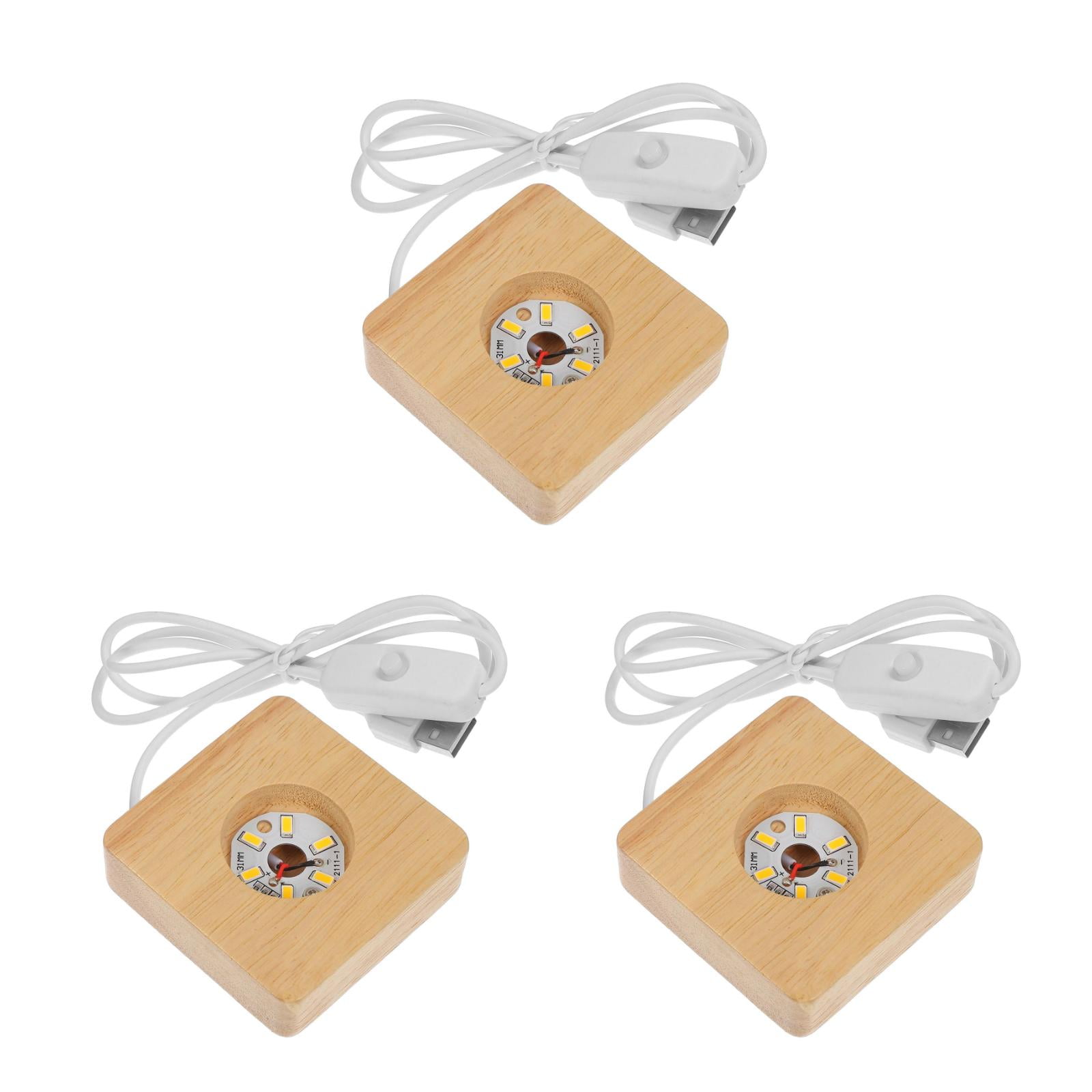 Hemoton 3pcs Luminous Wooden Base Lighted Display Stand For Crystal ...
