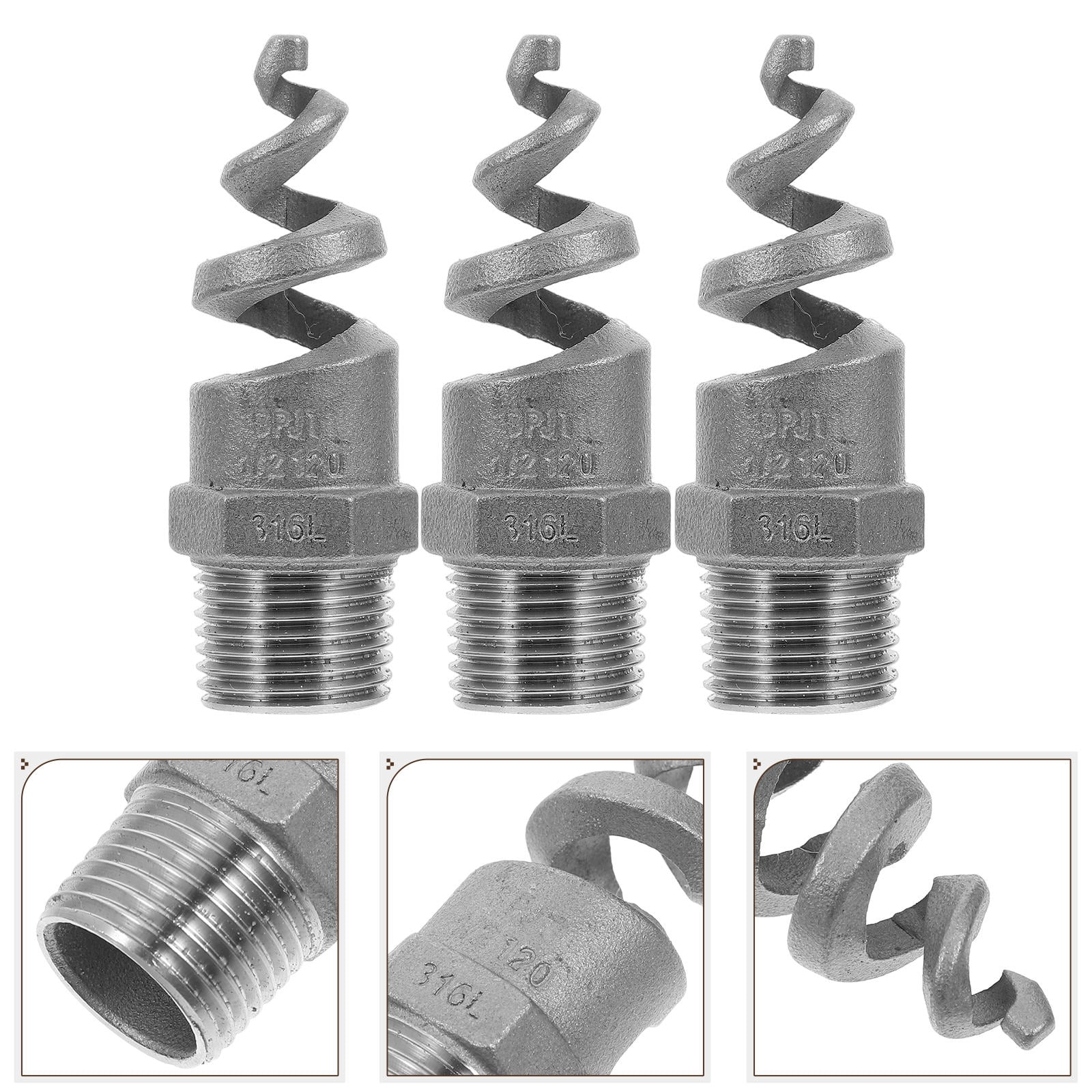 Hemoton 3pcs Male Thread 316 Stainless Steel Spiral Cone 1/2 Inch ...