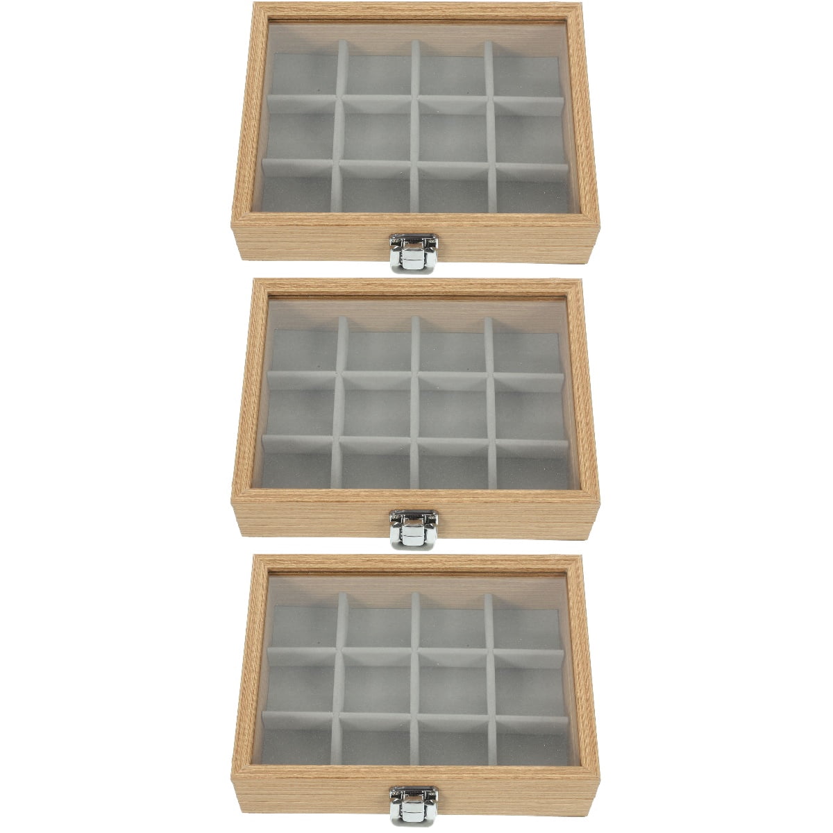 Hemoton 3pcs Wood Multi Grid Jewelry Box with Clear Lid Compartment ...