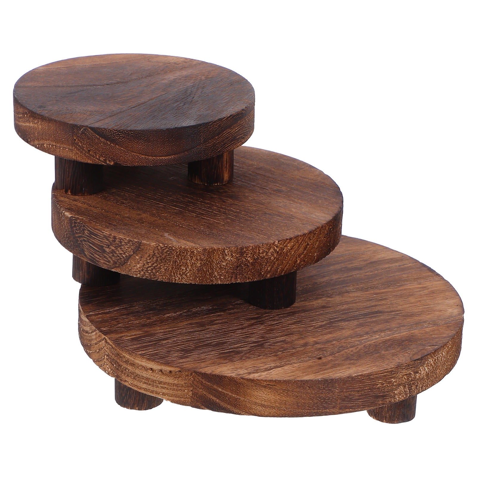 Hemoton 3-Piece Round Wooden Plant Stands Rustic Wood Risers Small ...