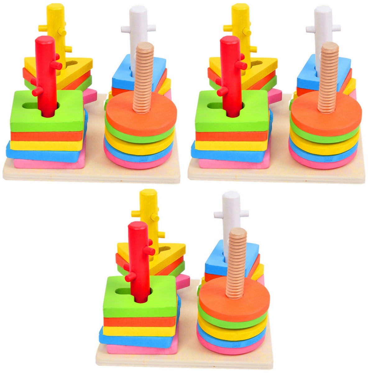 Hemoton 3pcs Wooden Educational Preschool Shape Color Recognition ...