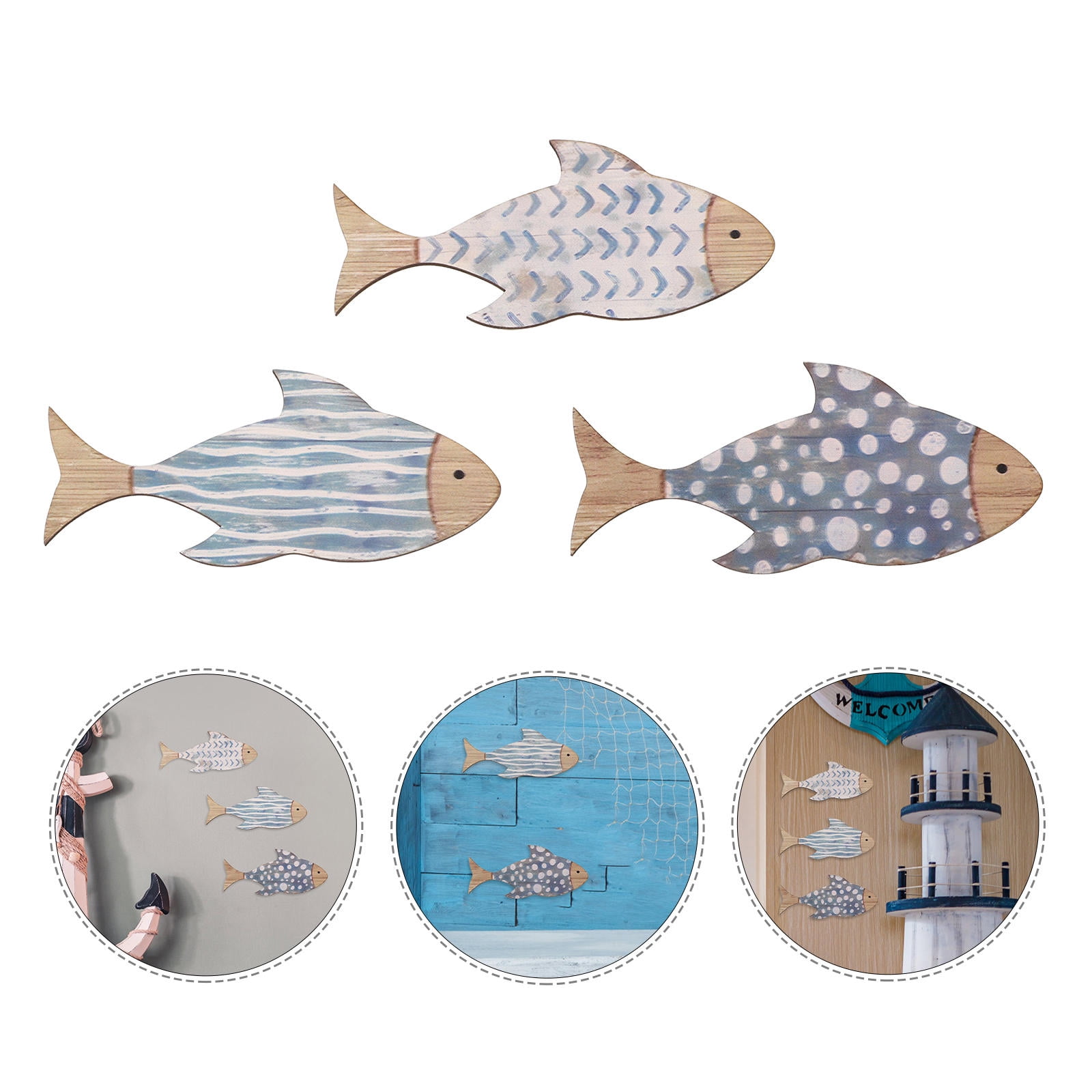 Hemoton 3pcs Wooden Fish School Wall Art Coastal Beach House Decor ...
