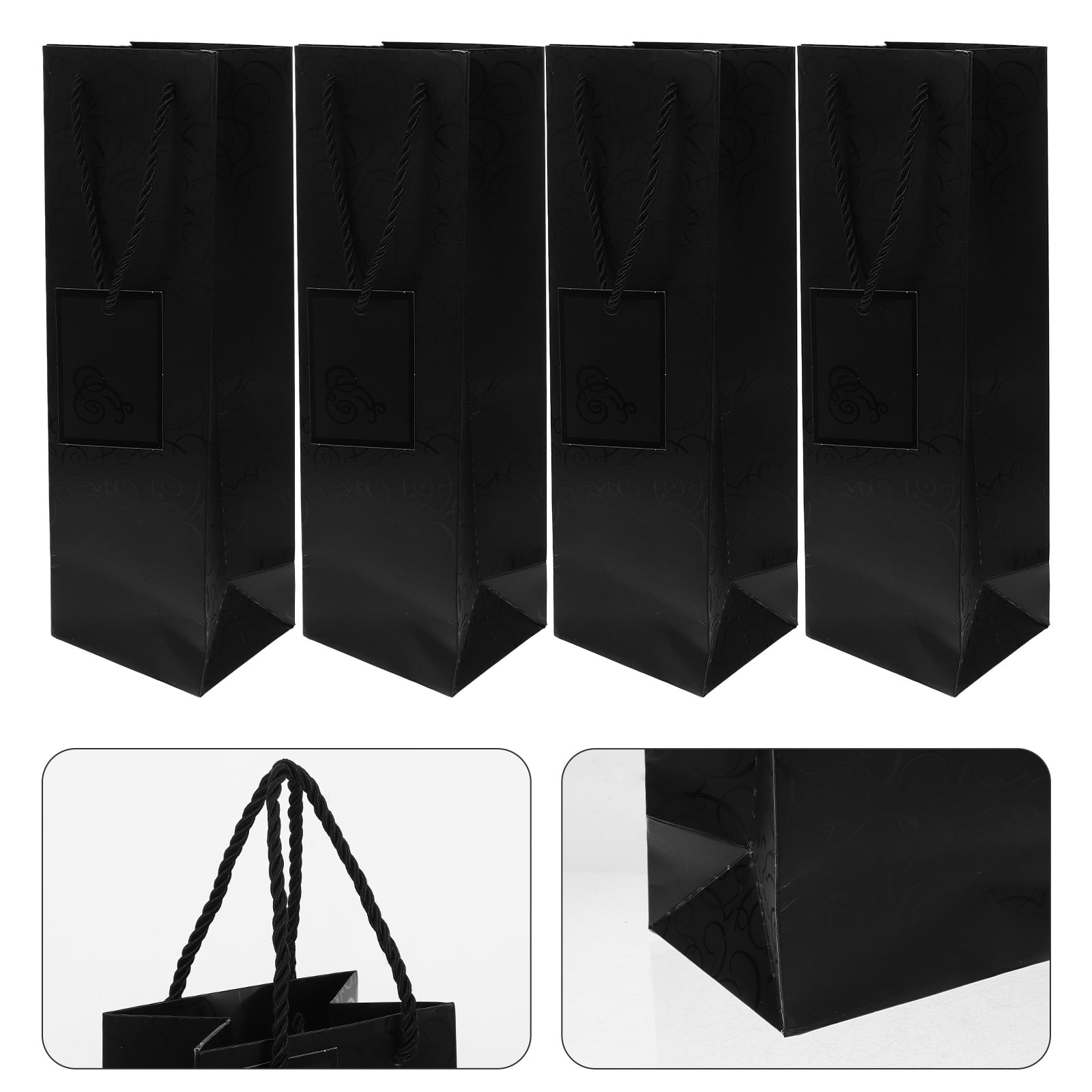 HEMOTON Black Paper Wine Bag with Handles for Red Wine Elegant Vintage ...