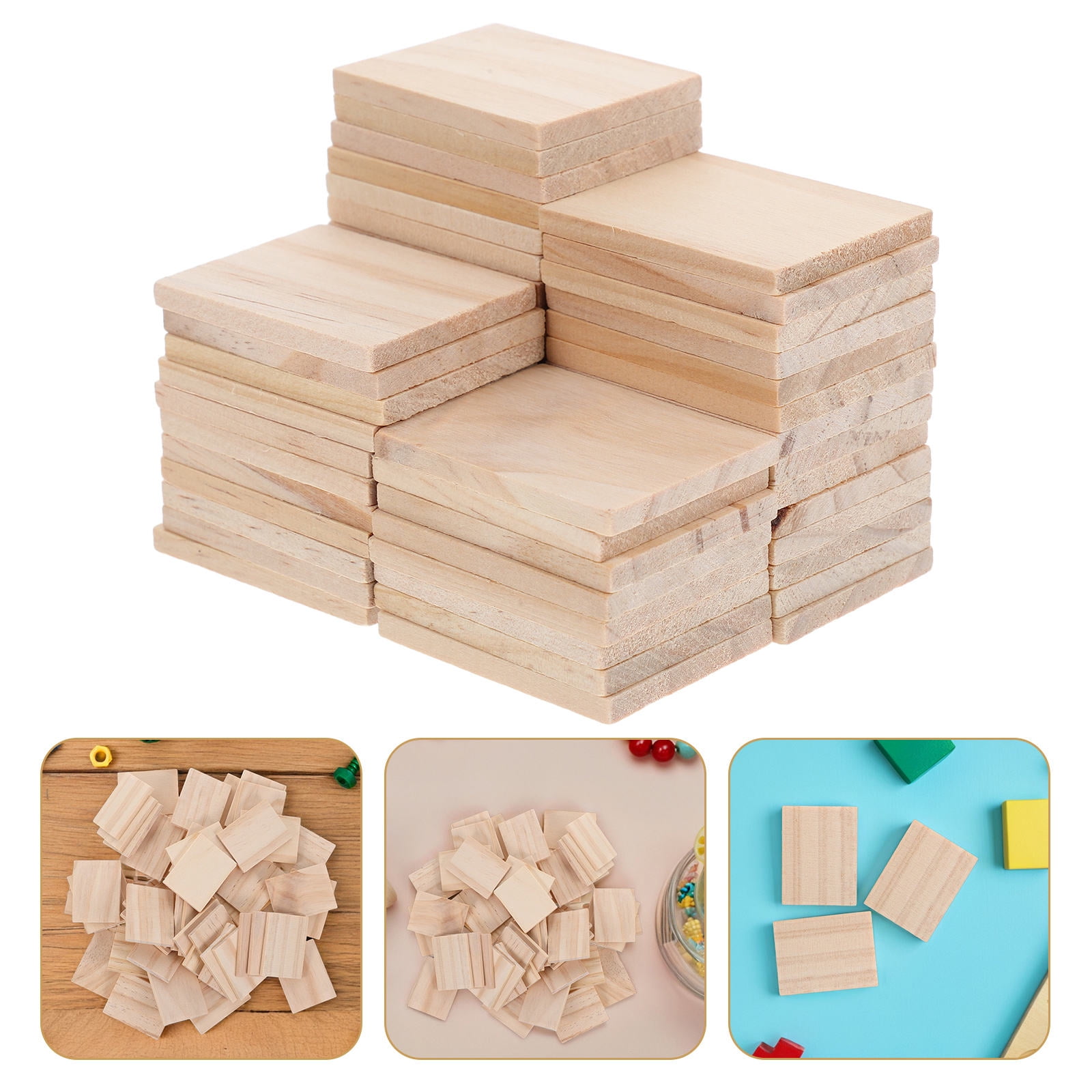 RENACLIPY Wood Cutouts Unfinished Beige Rectangle Wooden Blocks 50Pcs ...