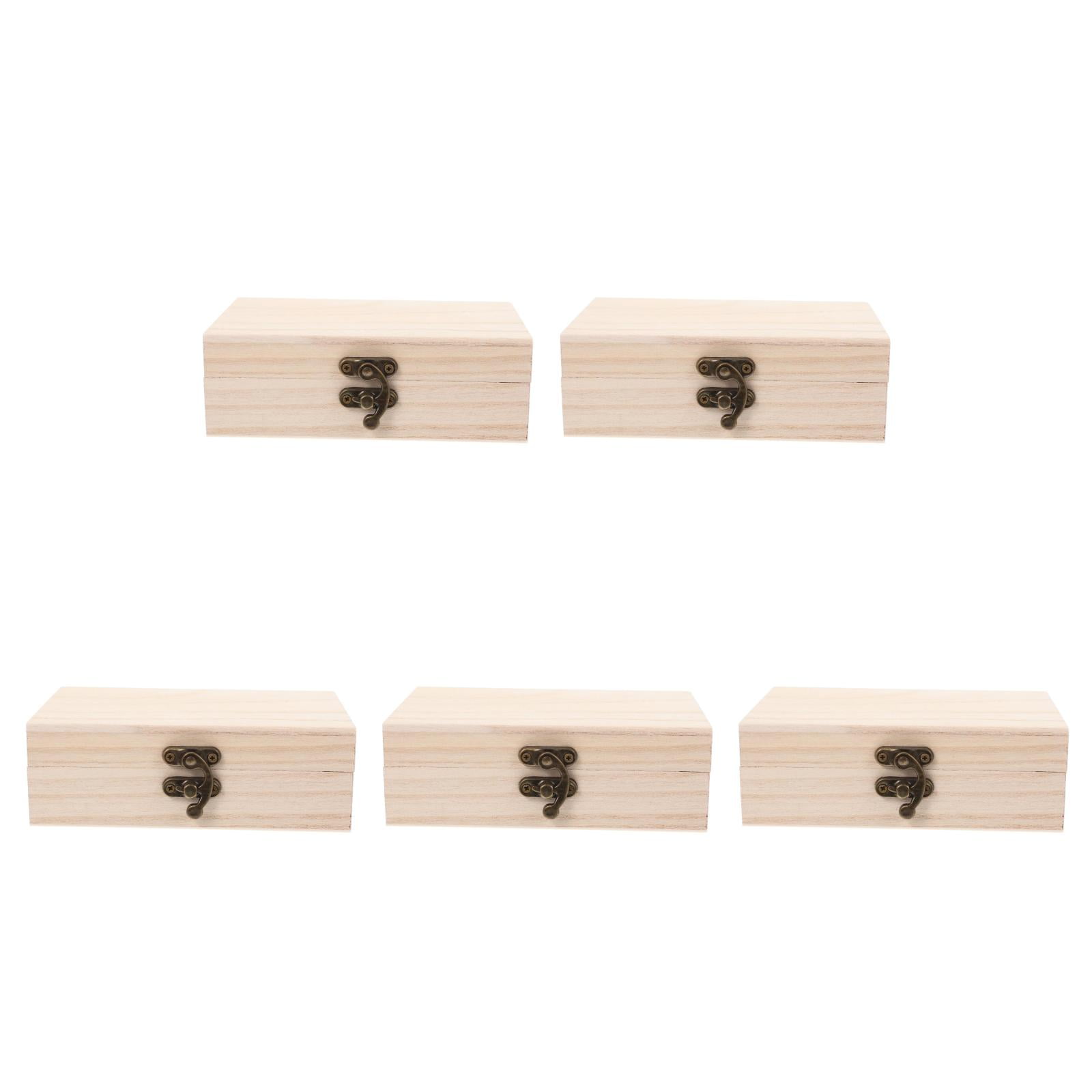 Hemoton 5pcs Unfinished Wooden Boxes with Hinged Lids for DIY Projects ...