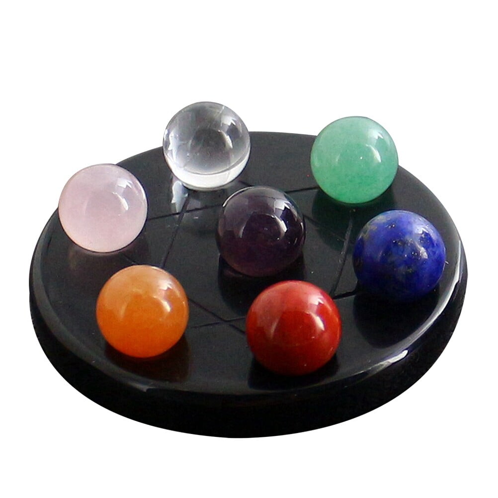 WEAVILUX Chakra Natural Spheres Chakra Gemstone Ball Sphere Set Black ...
