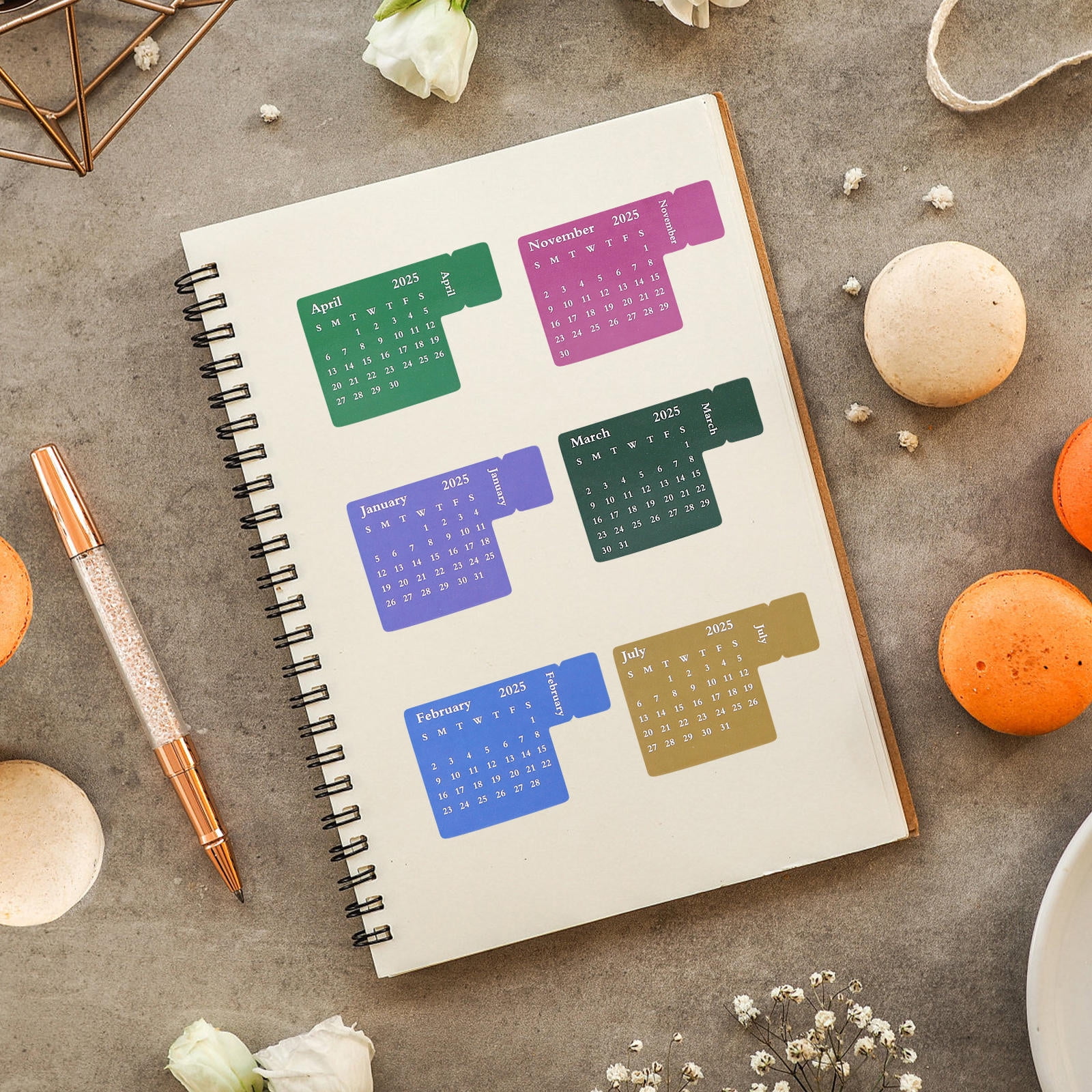 Hemoton 8pcs 2025 Calendar Stickers Monthly Index Tabs Planner Adhesive ...