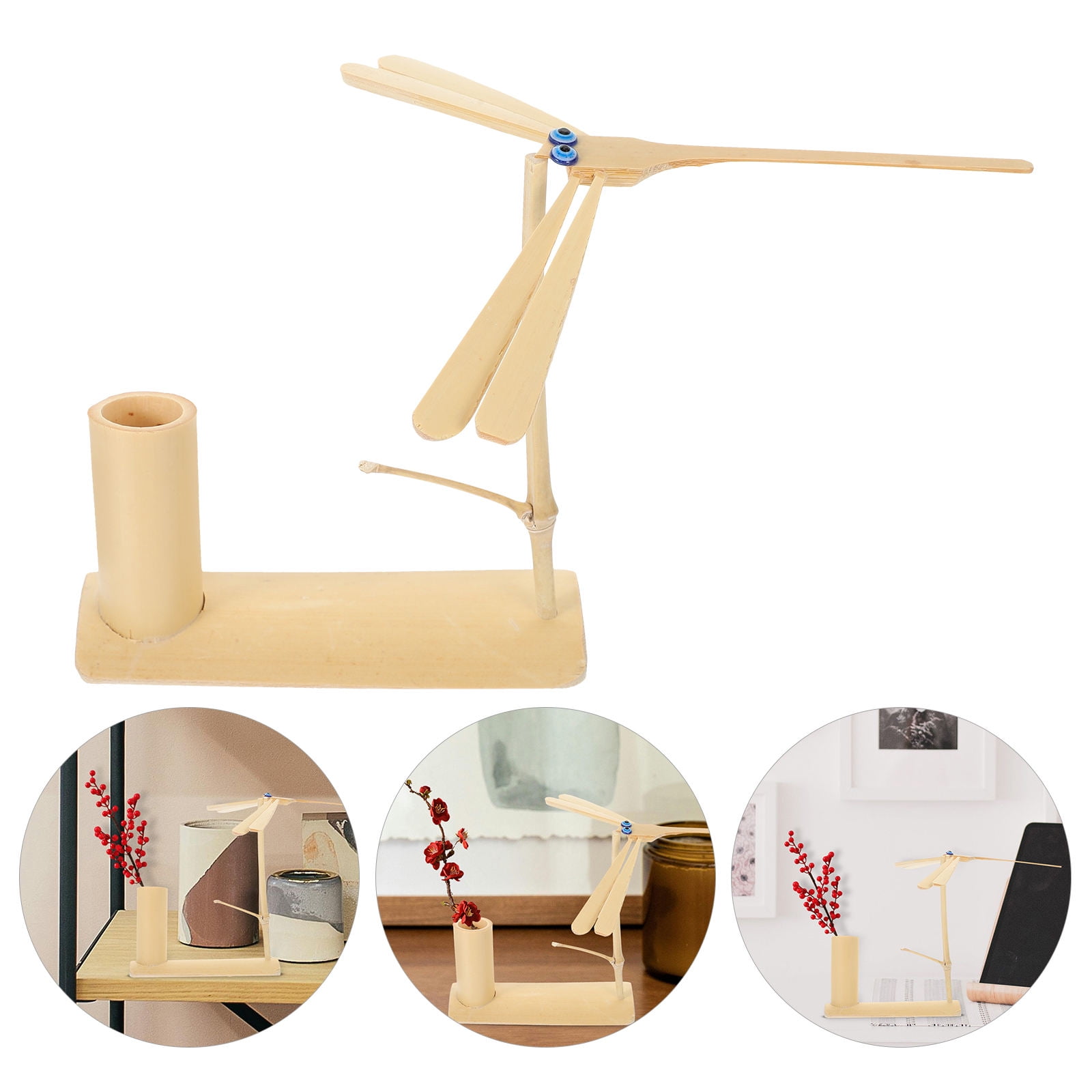 Hemoton Bamboo Pen Holder with Dragonfly Design for Desk Storage Khaki ...