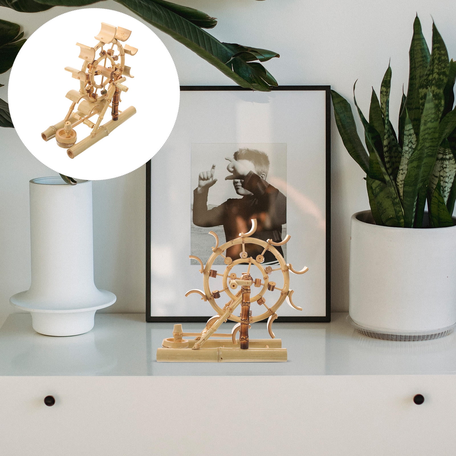 Hemoton Bamboo Water Wheel Tabletop Statue for Decoration Handmade ...