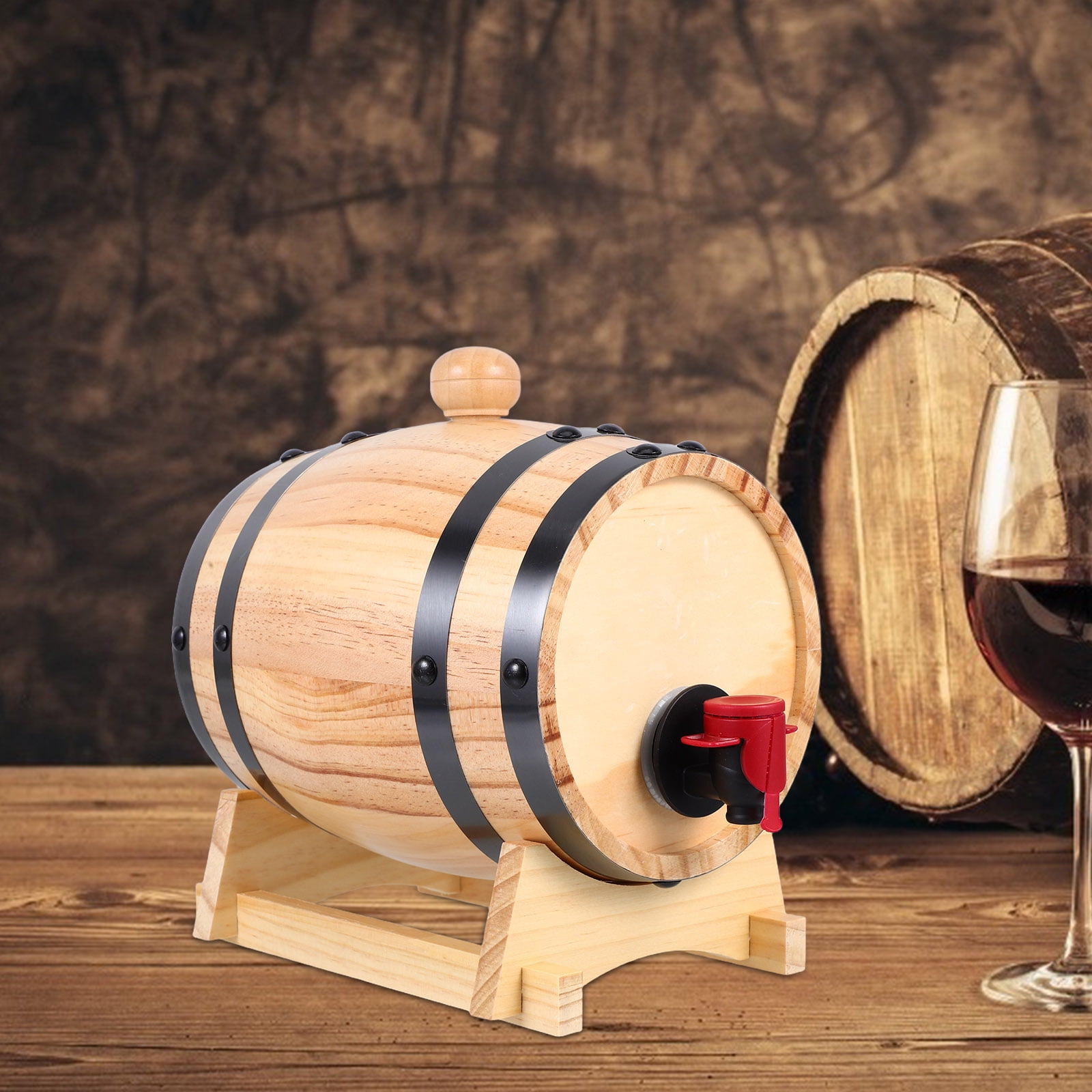 Hemoton Beer Barrel Dispenser Decanter Mini Barrel with Stand 1L Oak ...