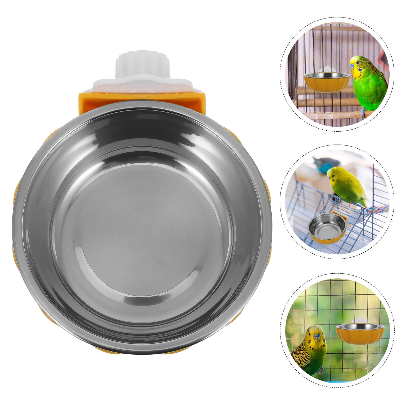 Hemoton Bird Cage Feeder Cups Stainless Steel Food And Water Bowls With ...