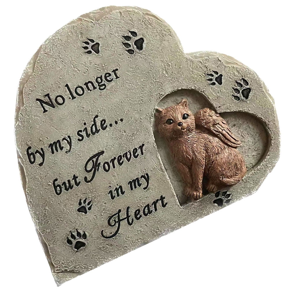 HEMOTON HOMEMAXS Cat Memorial Statue Ornament Resin Pet Memorial Stone ...