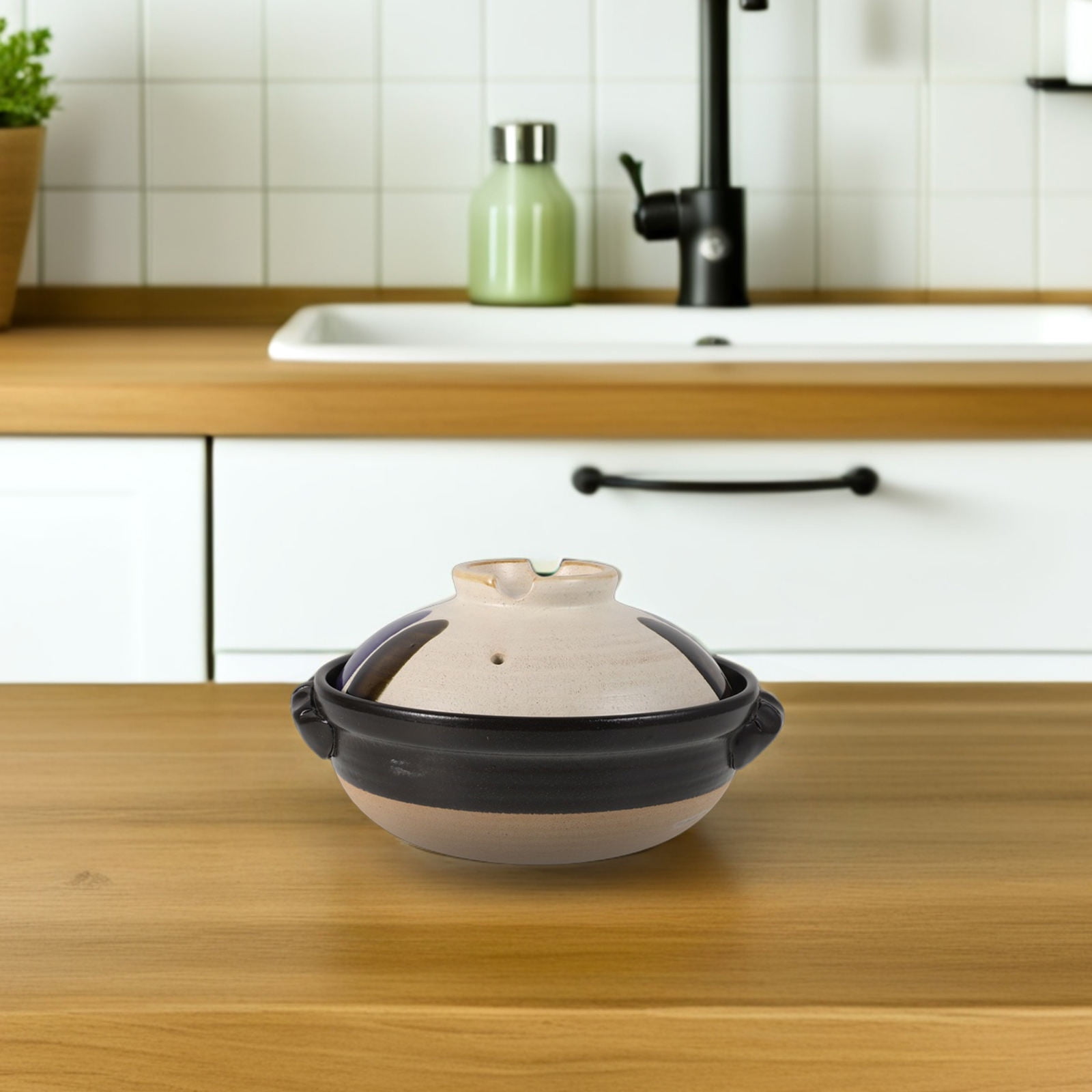 Hemoton Clay Pot For Cooking With Lid Ceramic Bowls Double Handle ...