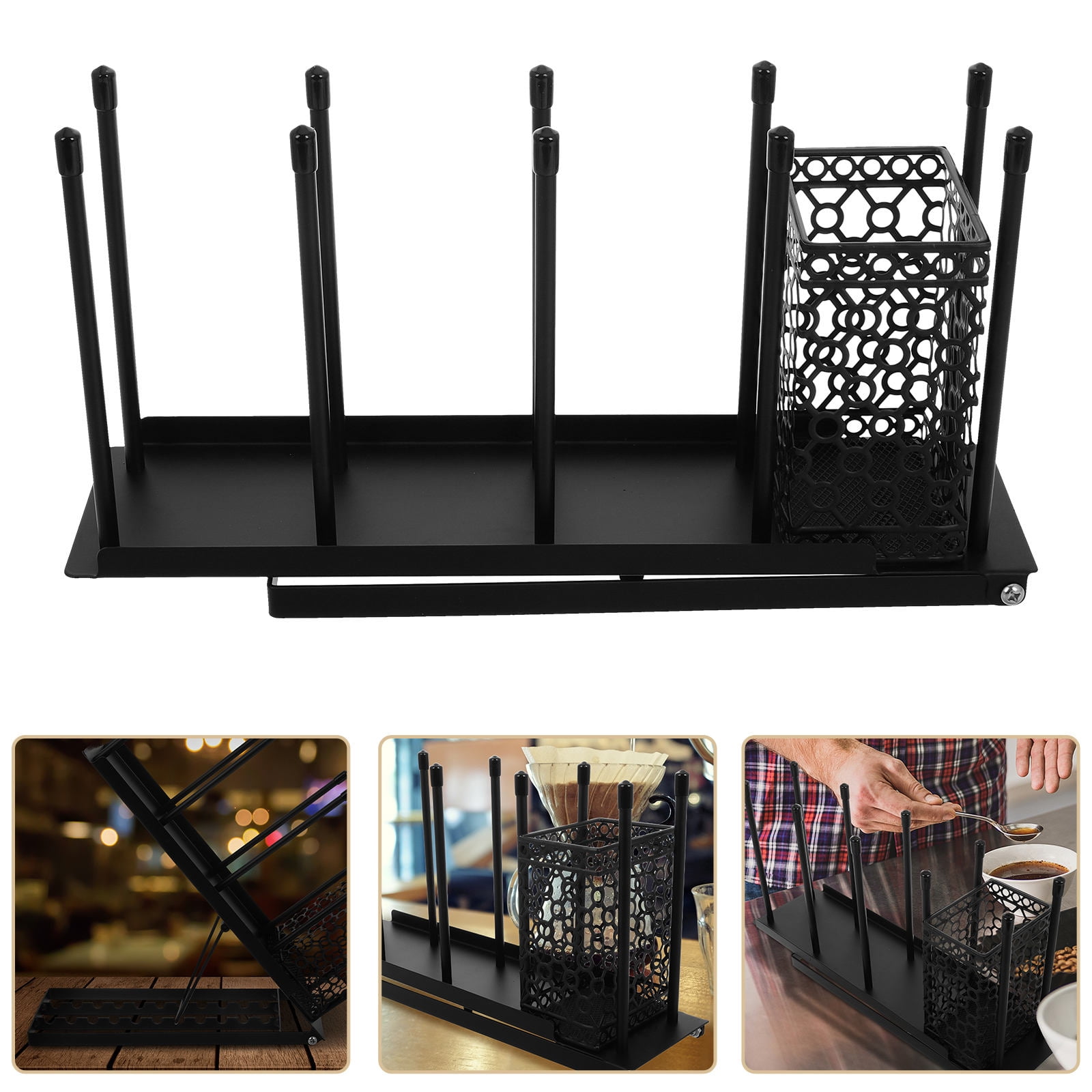 Hemoton Coffee Cup Lid Holder Metal Straw Holder Coffee Station ...