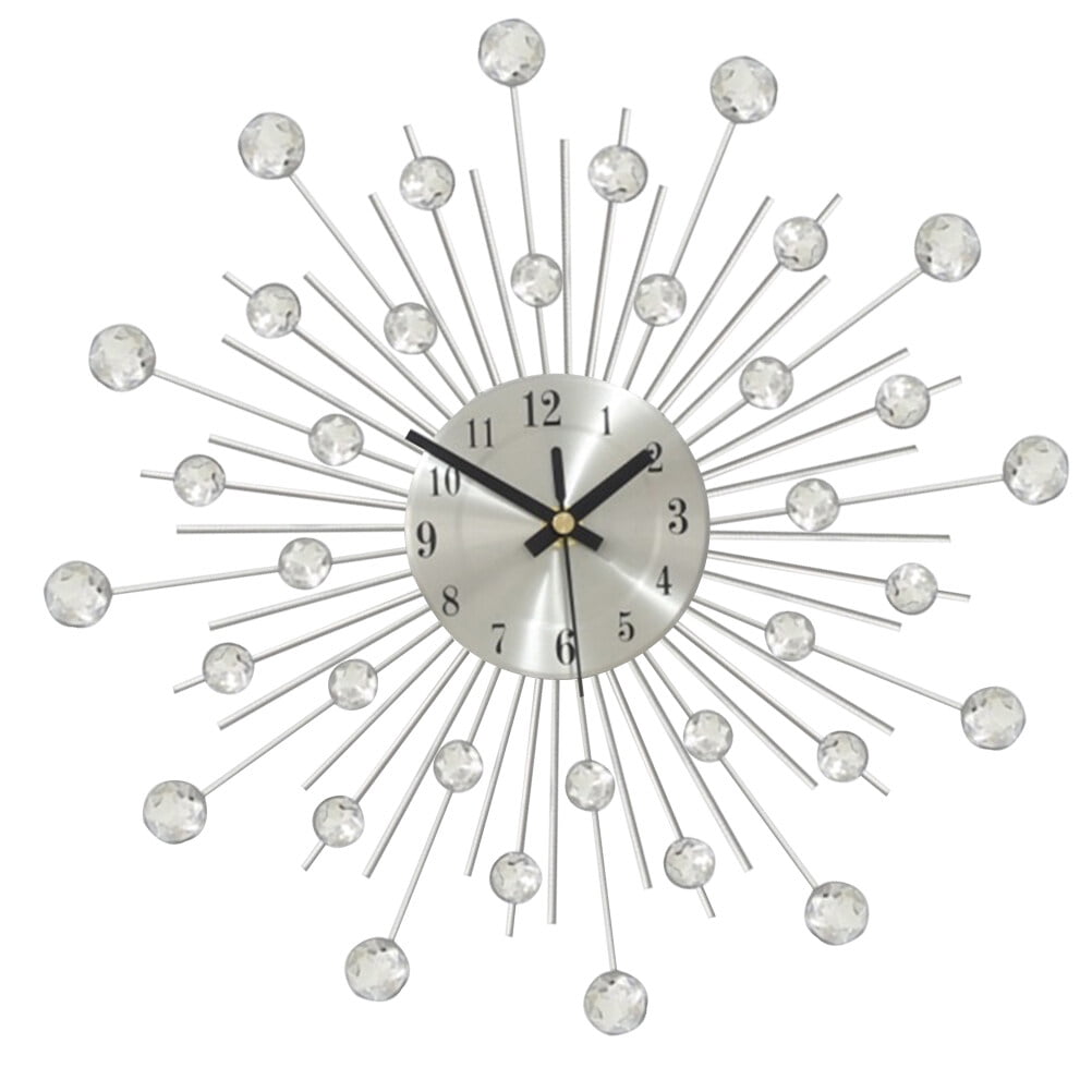Hemoton Craft Metal Rhinestone Wall Clock Modern Silent Clock Hanging ...